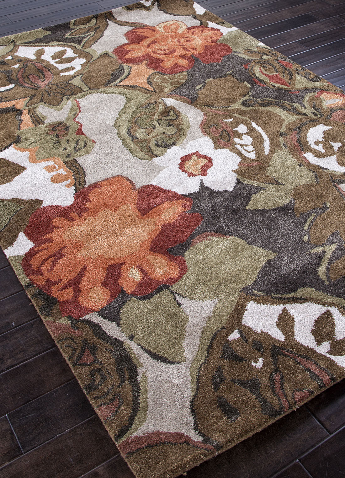 Modern Floral Brown/Orange Wool Blend Area Rug - Garden in Fall | NOVICA
