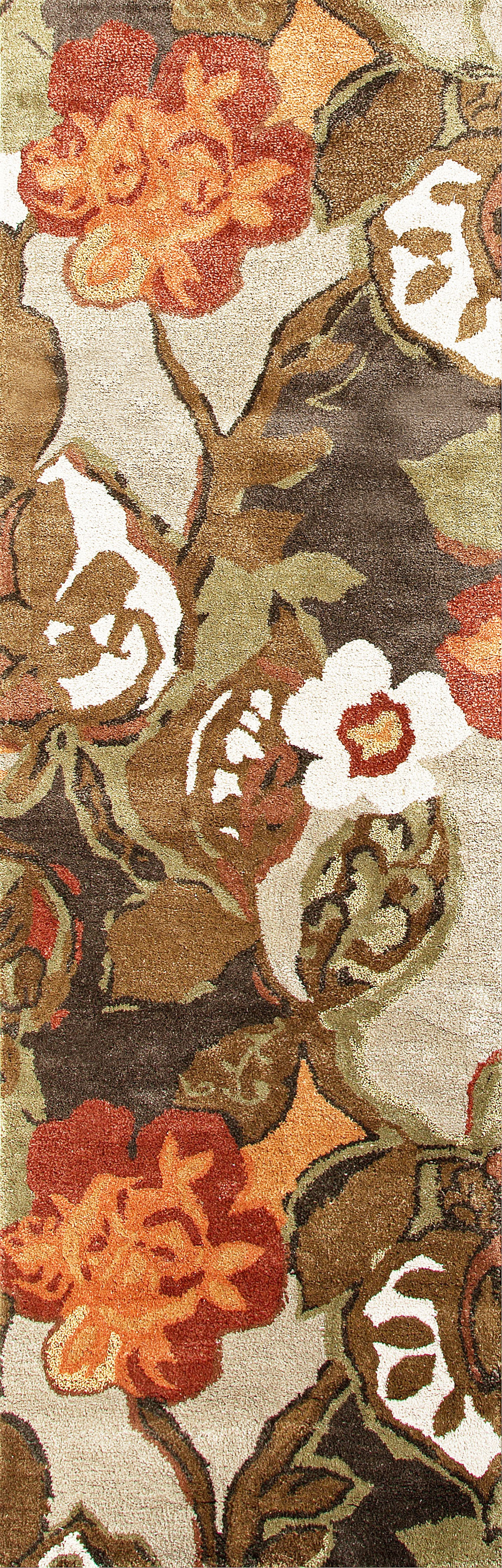 Modern Floral Brown/Orange Wool Blend Area Rug - Garden in Fall | NOVICA