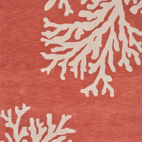 Modern Coastal Orange/Ivory Wool Area Rug - Coral Reef | NOVICA