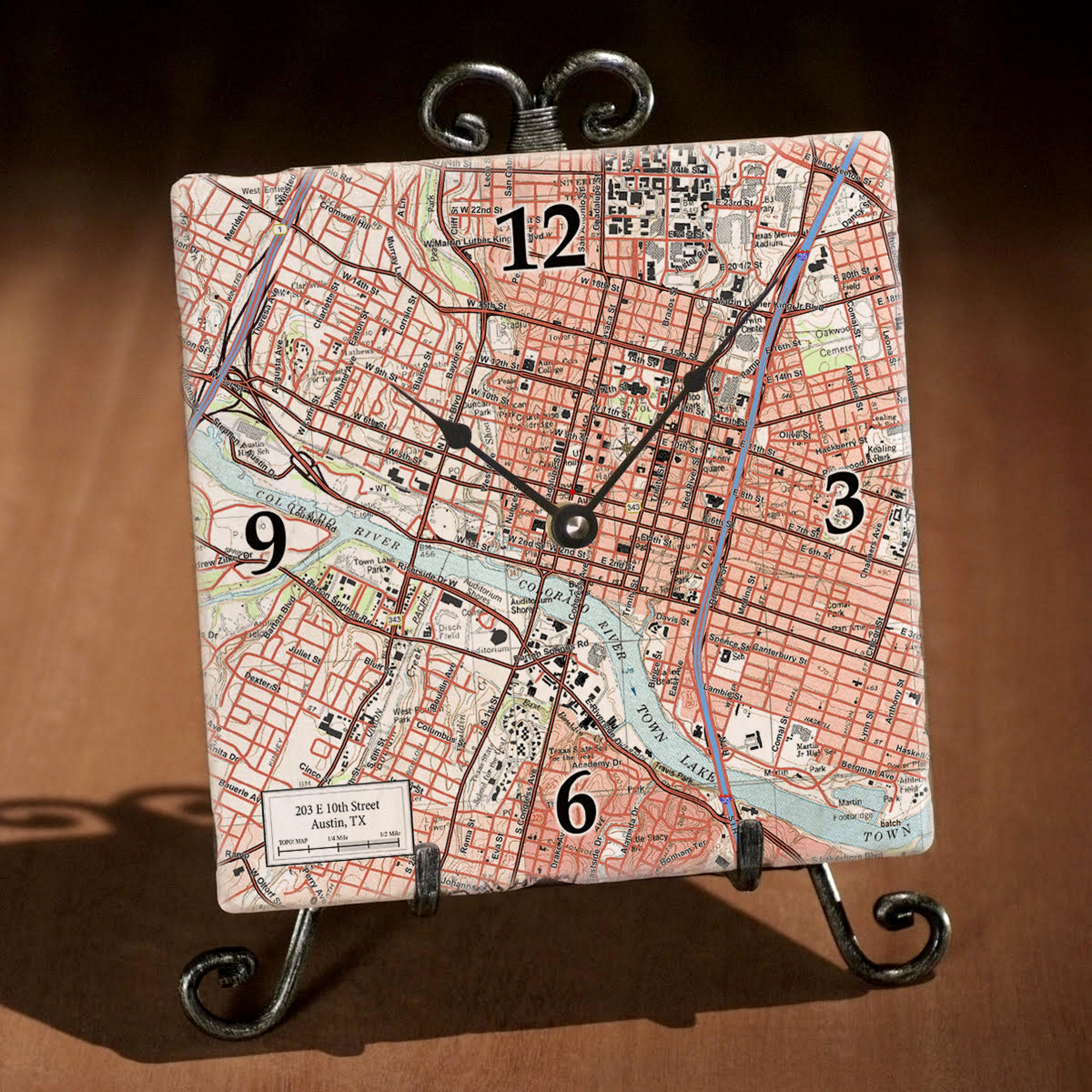 Personalized Marble Tile Clock with Map of Your Town - My Town | NOVICA