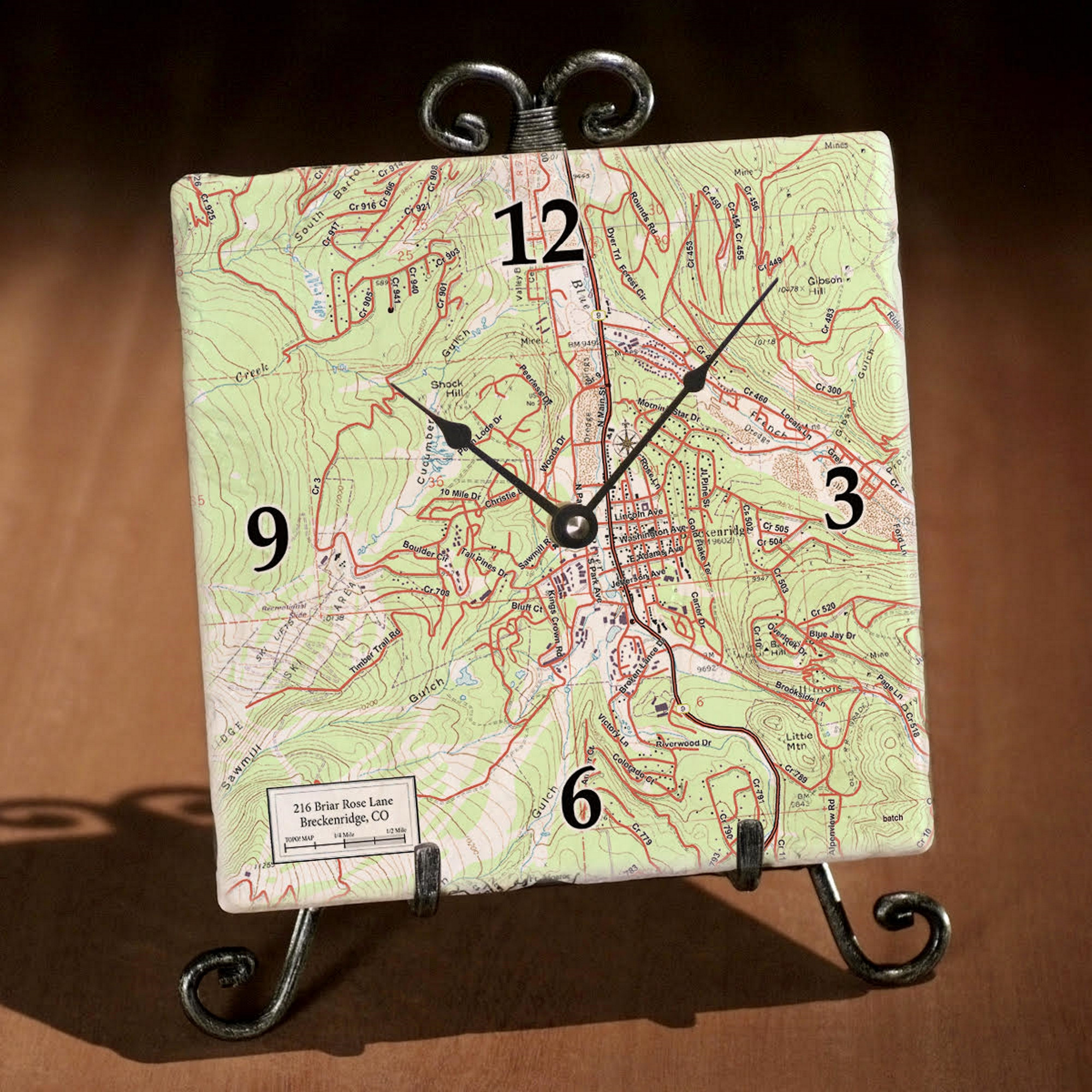 Personalized Marble Tile Clock with Map of Your Town - My Town | NOVICA