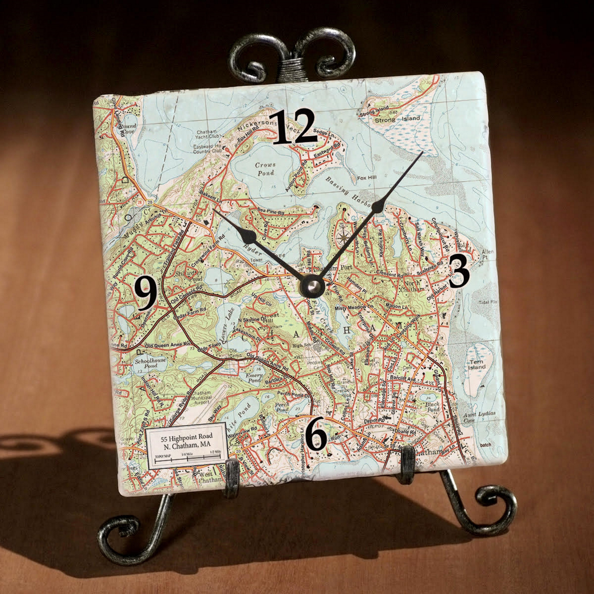 Personalized Marble Tile Clock with Map of Your Town - My Town | NOVICA