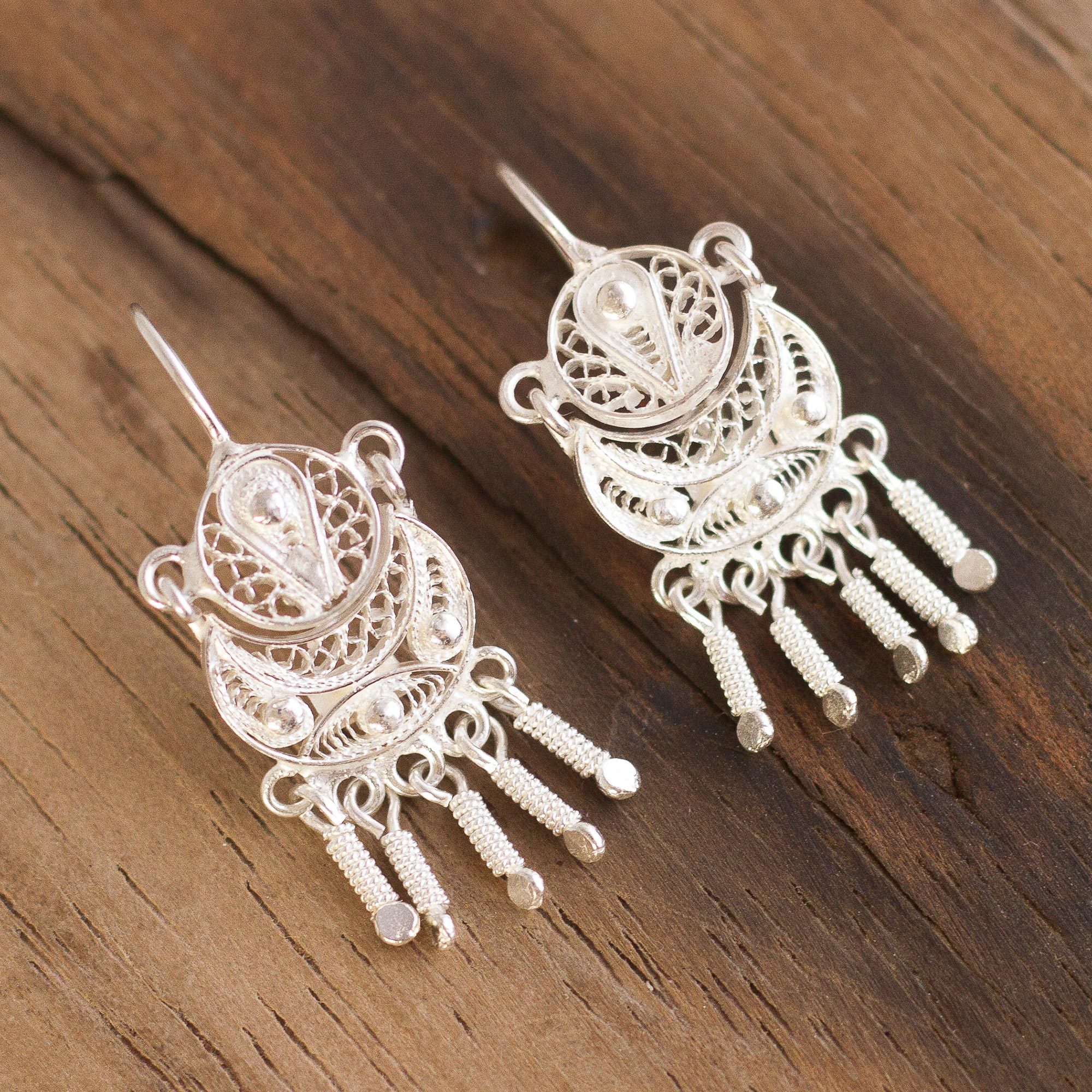 Peruvian Sterling Silver Filigree Earrings - Andean Marinera | NOVICA