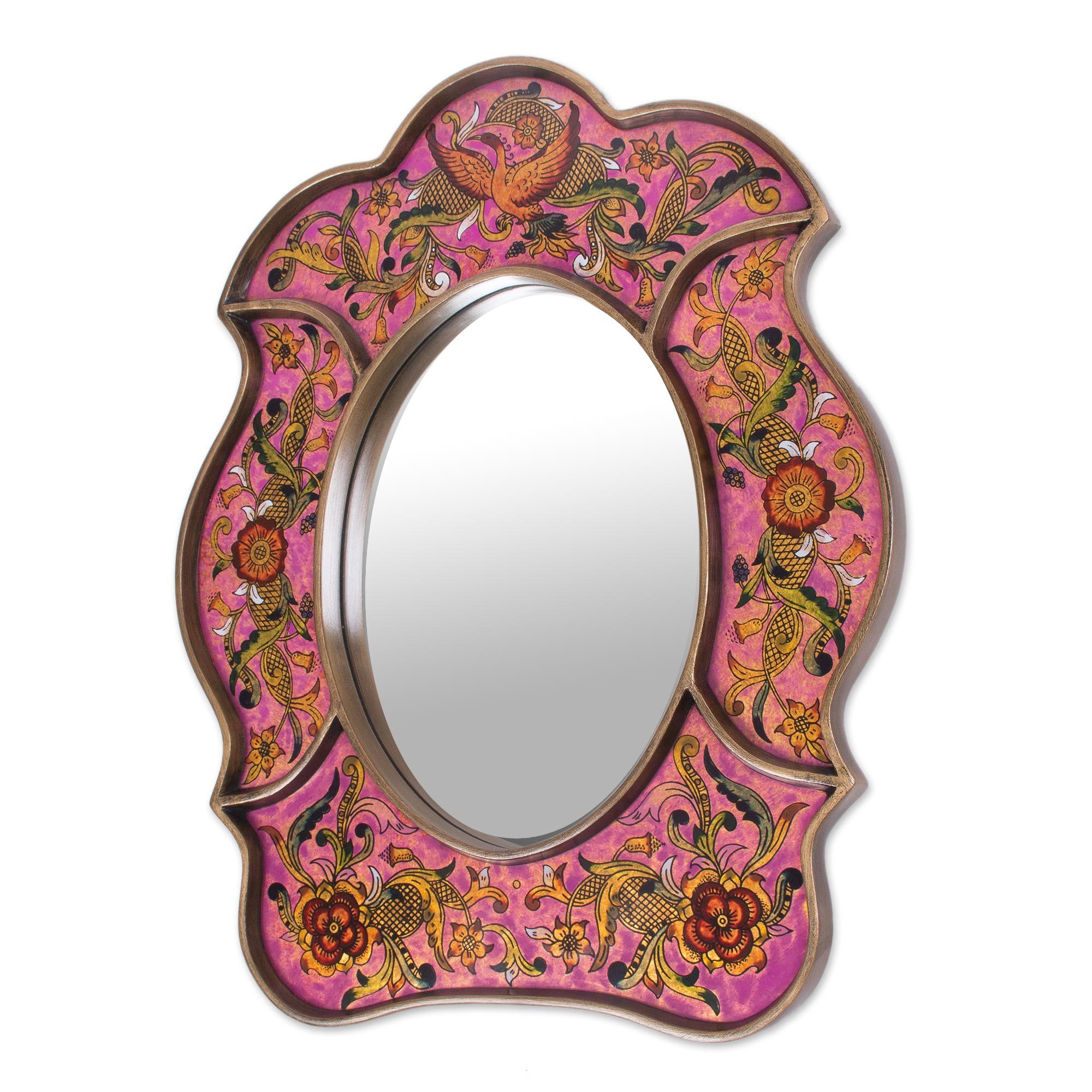 UNICEF Market | Unique Hand Painted Floral Themed Mirror - Bird of Paradise