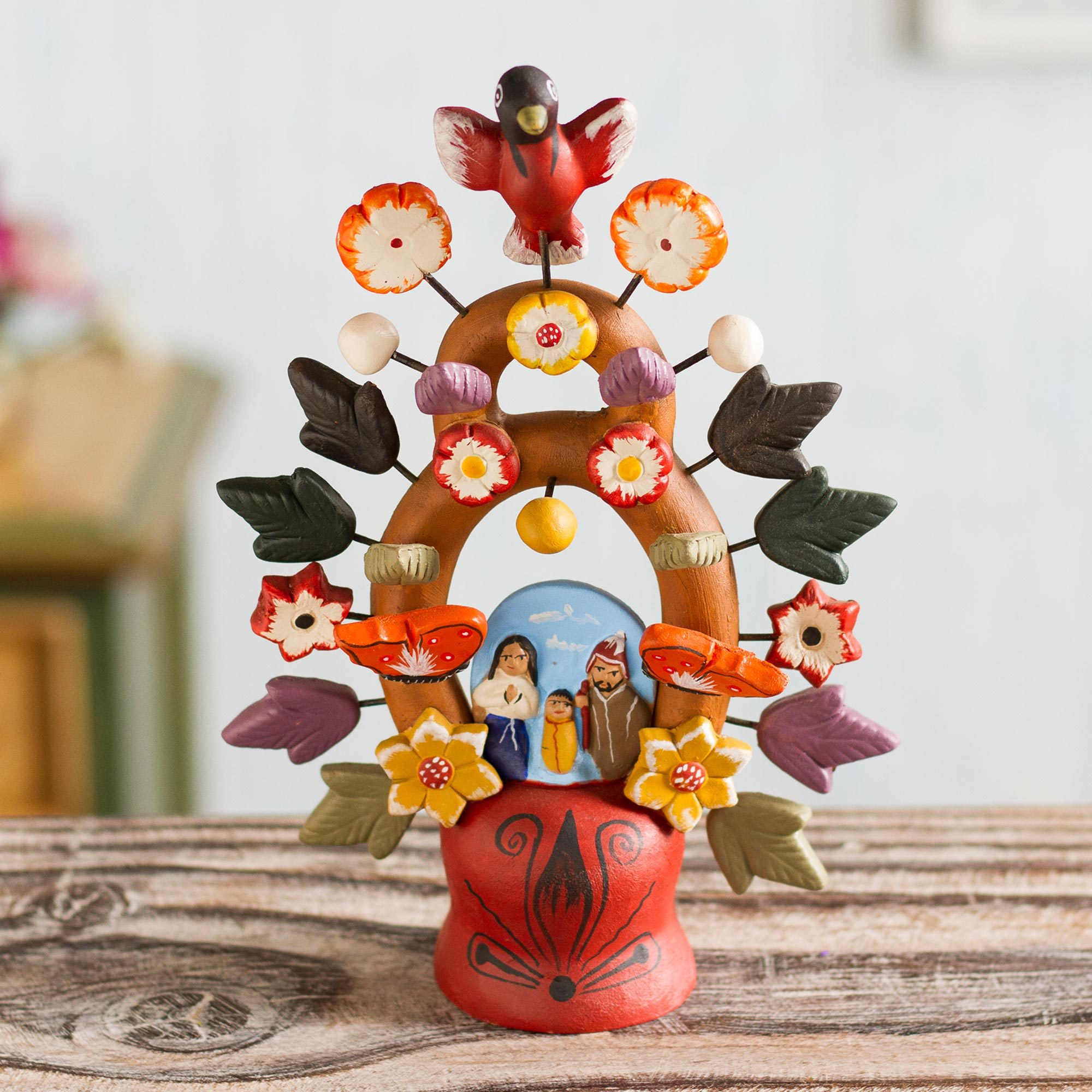 Fair Trade Ceramic Earthtone Tree of Life Sculpture - Christmas Tree of ...