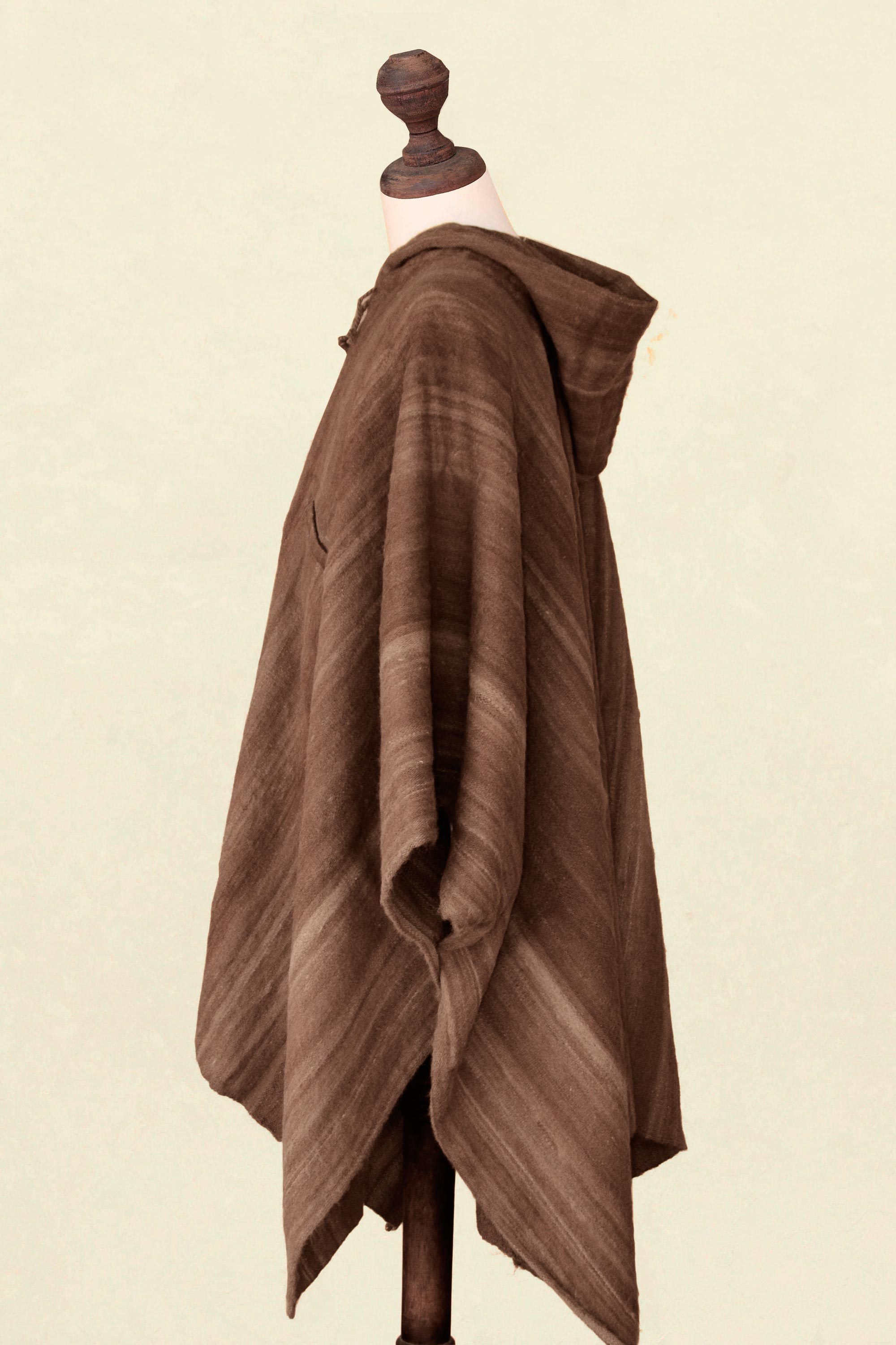 Handcrafted Men's Alpaca Wool Patterned Poncho - Andean Desert | NOVICA