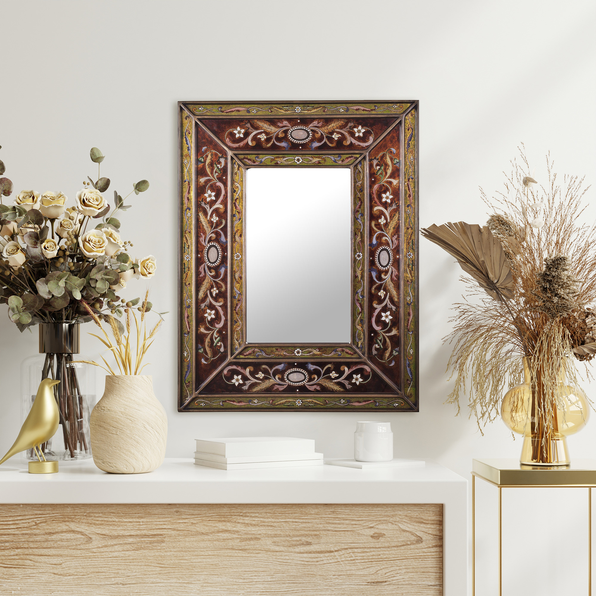 Rectangular Glass Wall Mirror Reverse Painted from Peru - Cajamarca ...