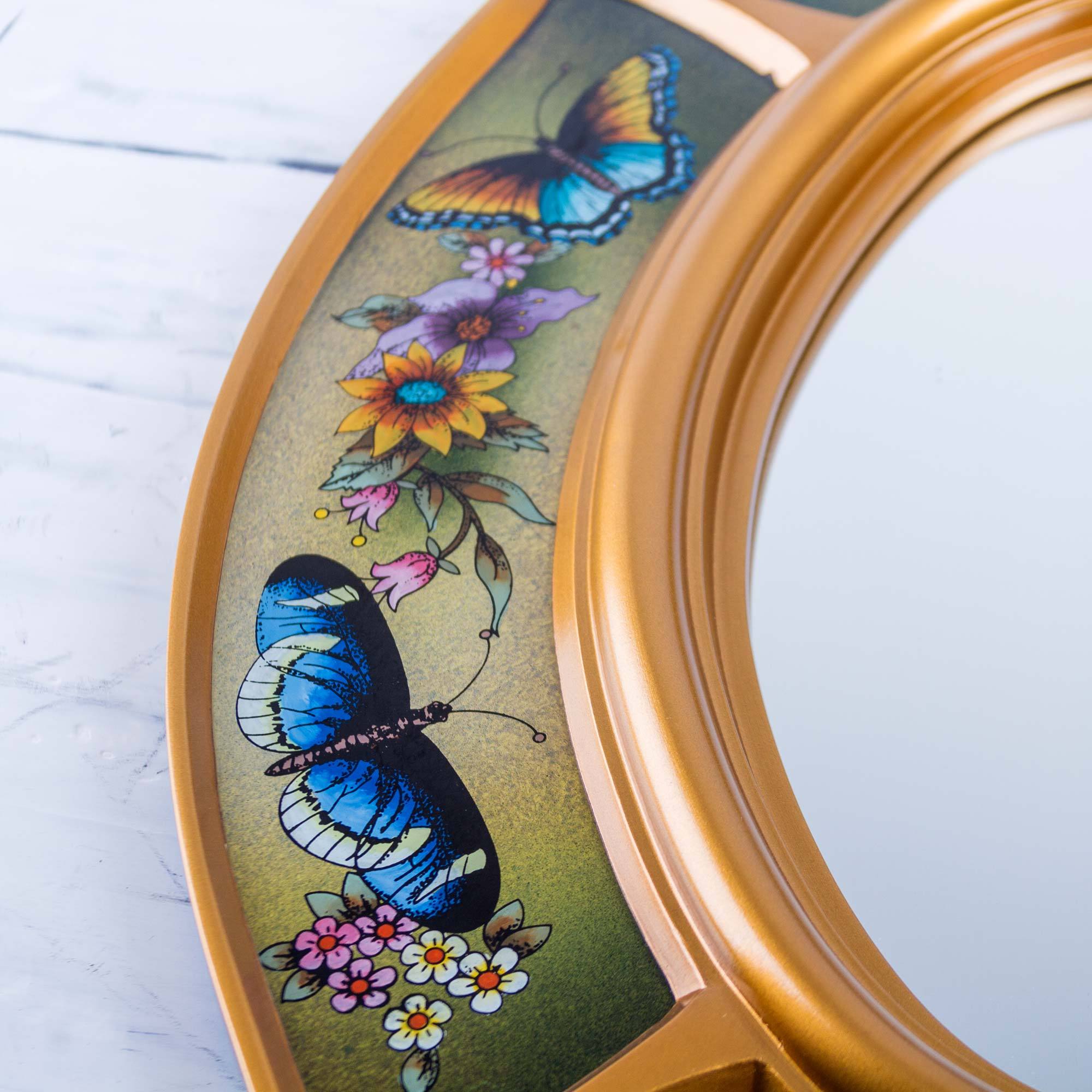 Unique Wood and Reverse Painted Glass Butterfly Mirror - Princess ...