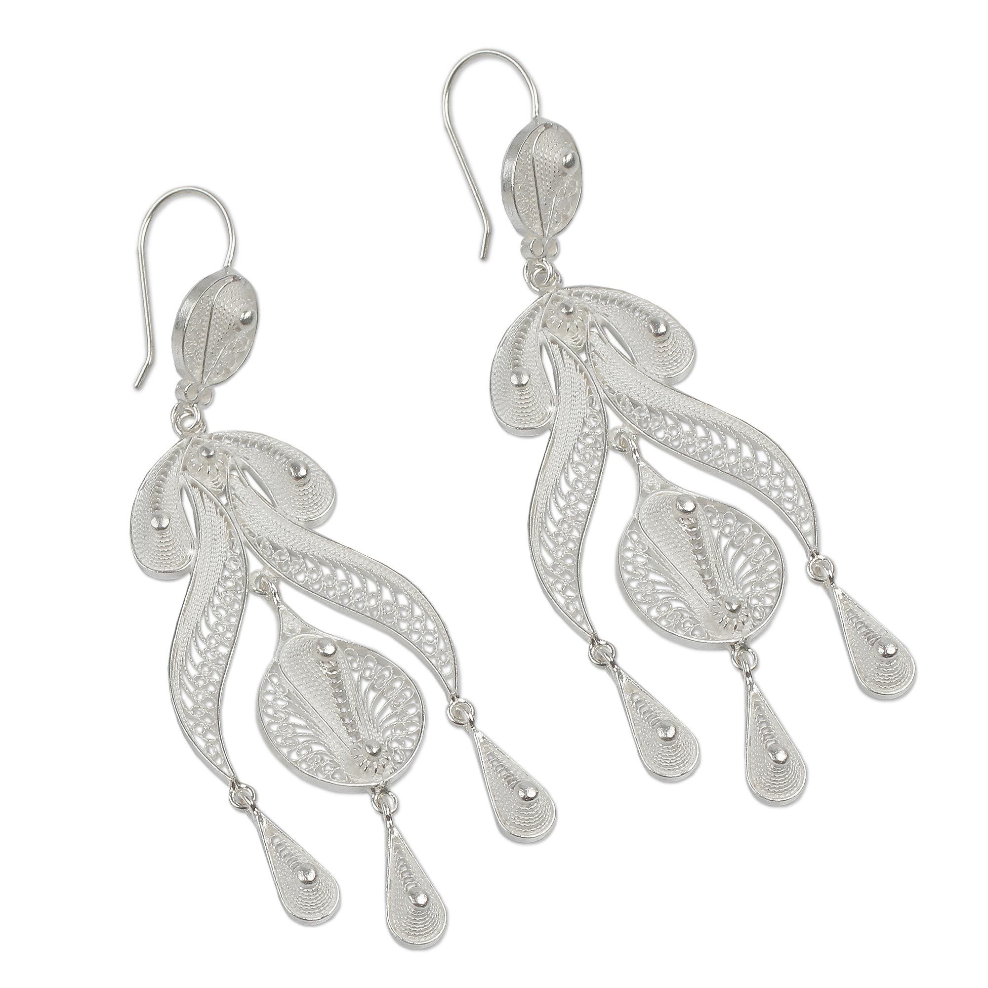 UNICEF Market | Peruvian Fine 950 Silver Chandelier Earrings - Filigree ...