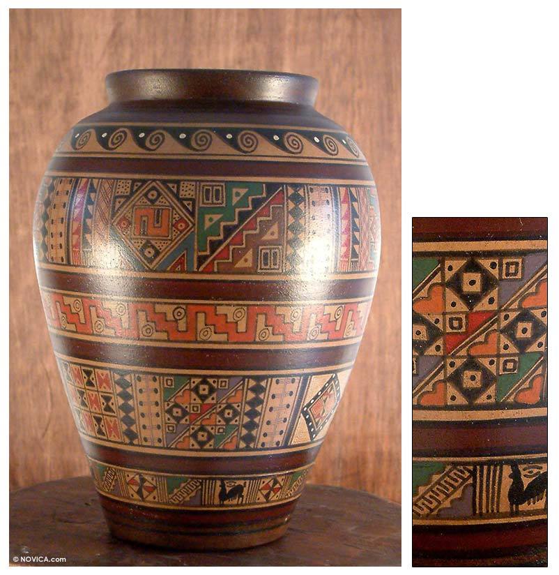 Cuzco Prehispanic Style Ceramic Vase - Water Cult | NOVICA