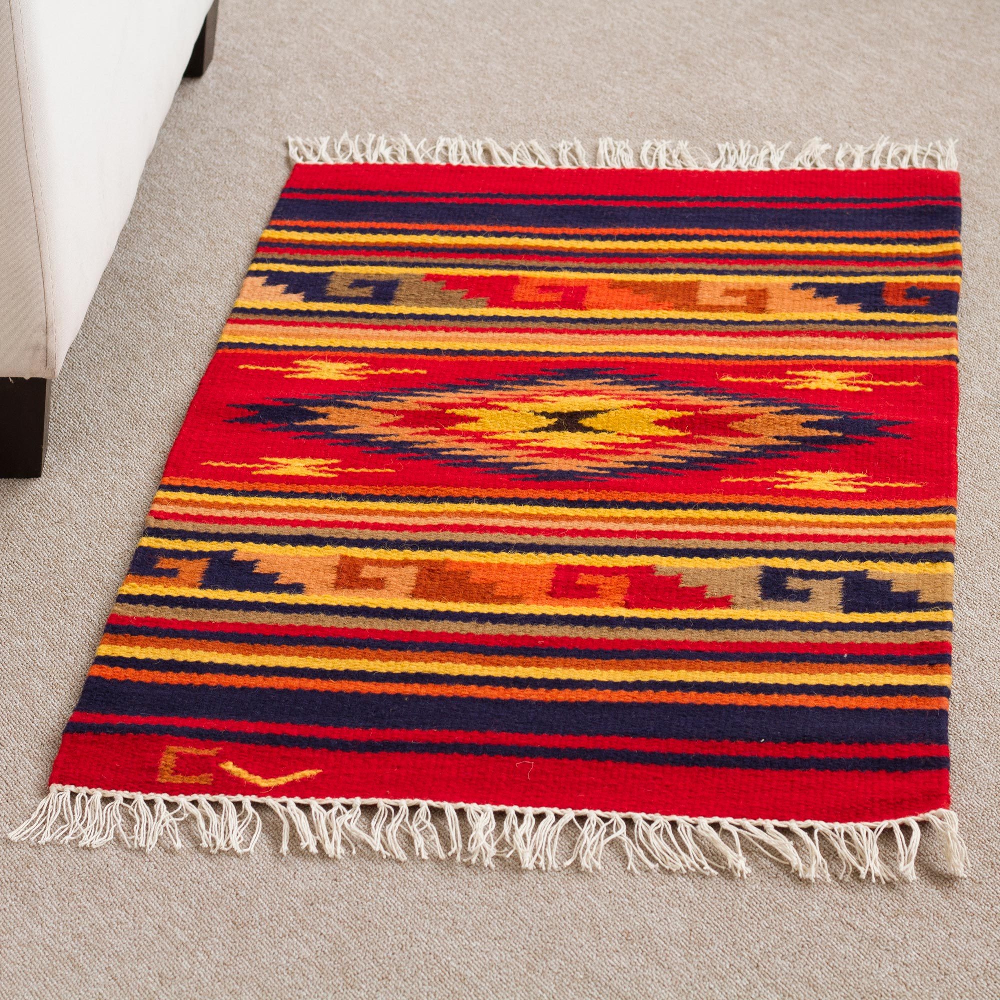UNICEF Market | Handcrafted Geometric Wool Area Rug (2x3) - Red Star