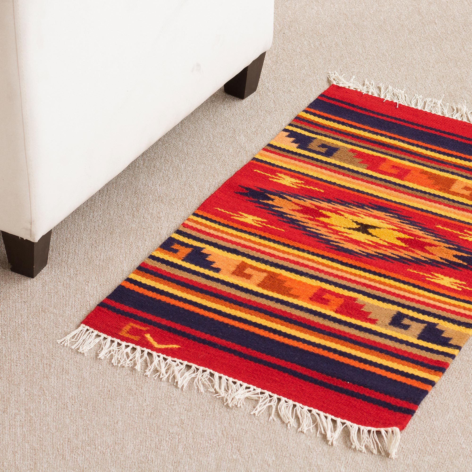 UNICEF Market | Handcrafted Geometric Wool Area Rug (2x3) - Red Star