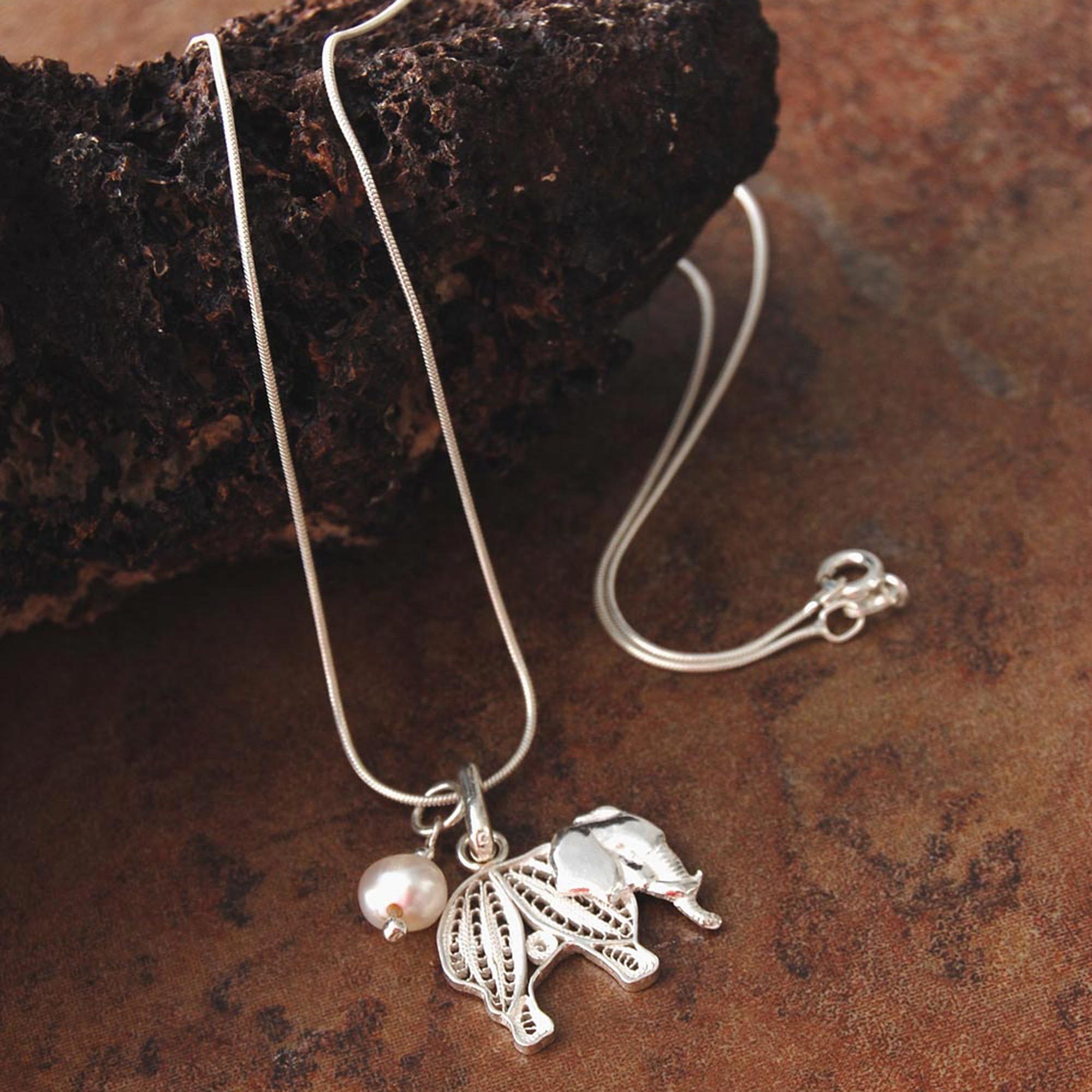 UNICEF Market | Handmade Silver and Pearl Elephant Filigree Pendant ...