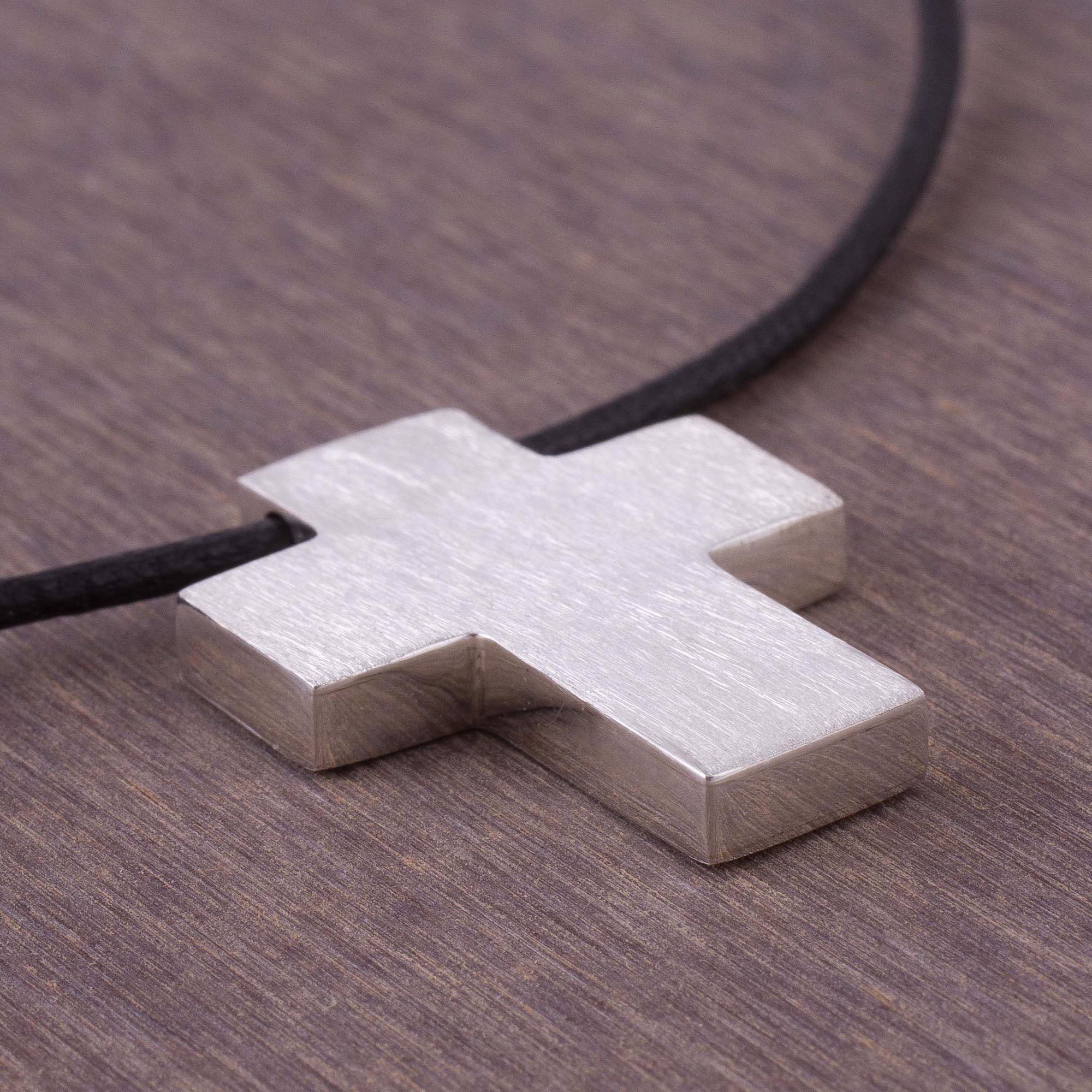 Men's Peruvian Cross Fine Silver Cord Necklace - Southern Cross | NOVICA