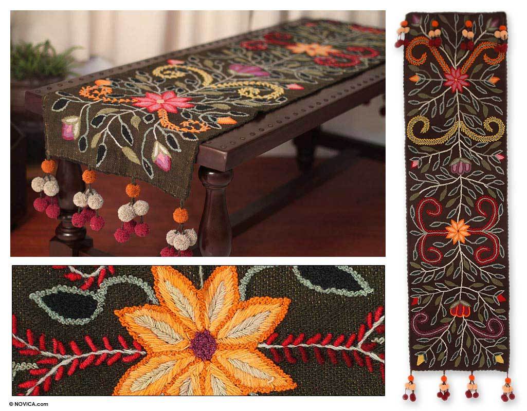 UNICEF Market | Hand Embroidered Floral Wool Table Runner - Peruvian ...