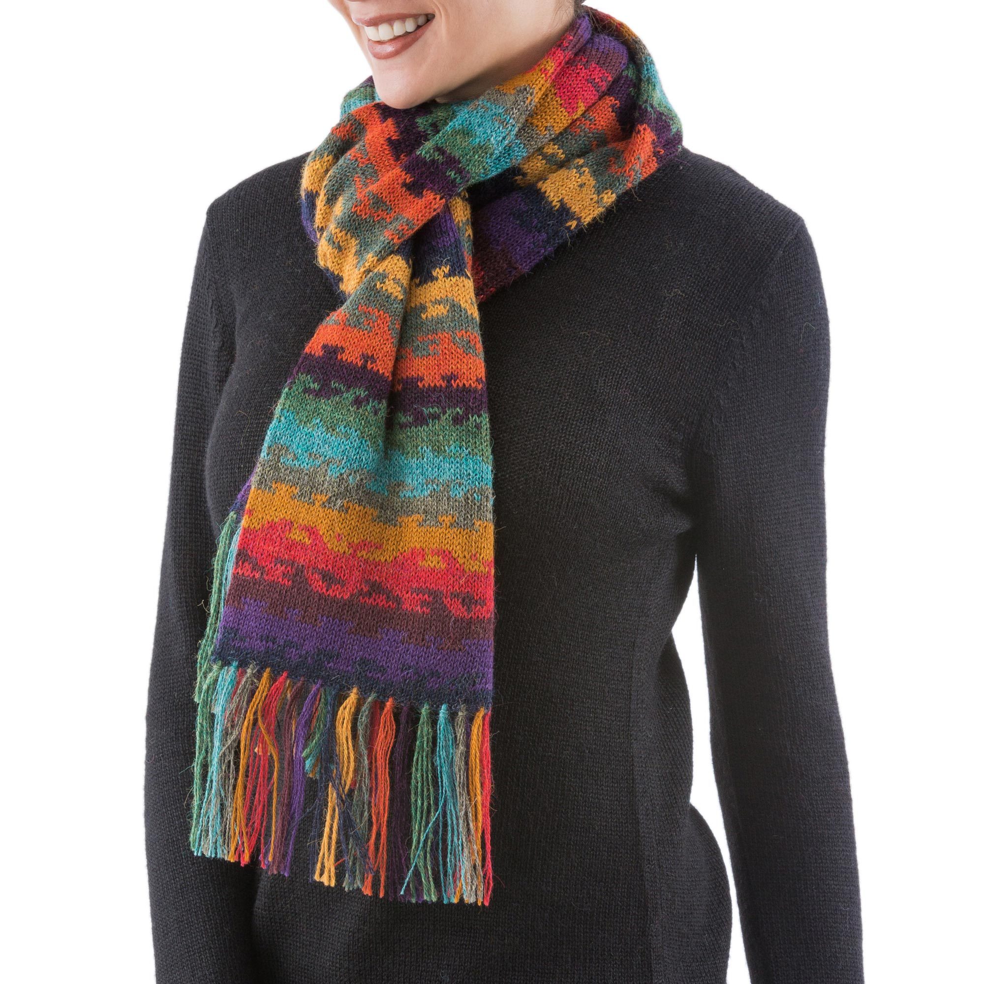 UNICEF Market | Alpaca Wool Striped Scarf from Peru - Ampato Sunset