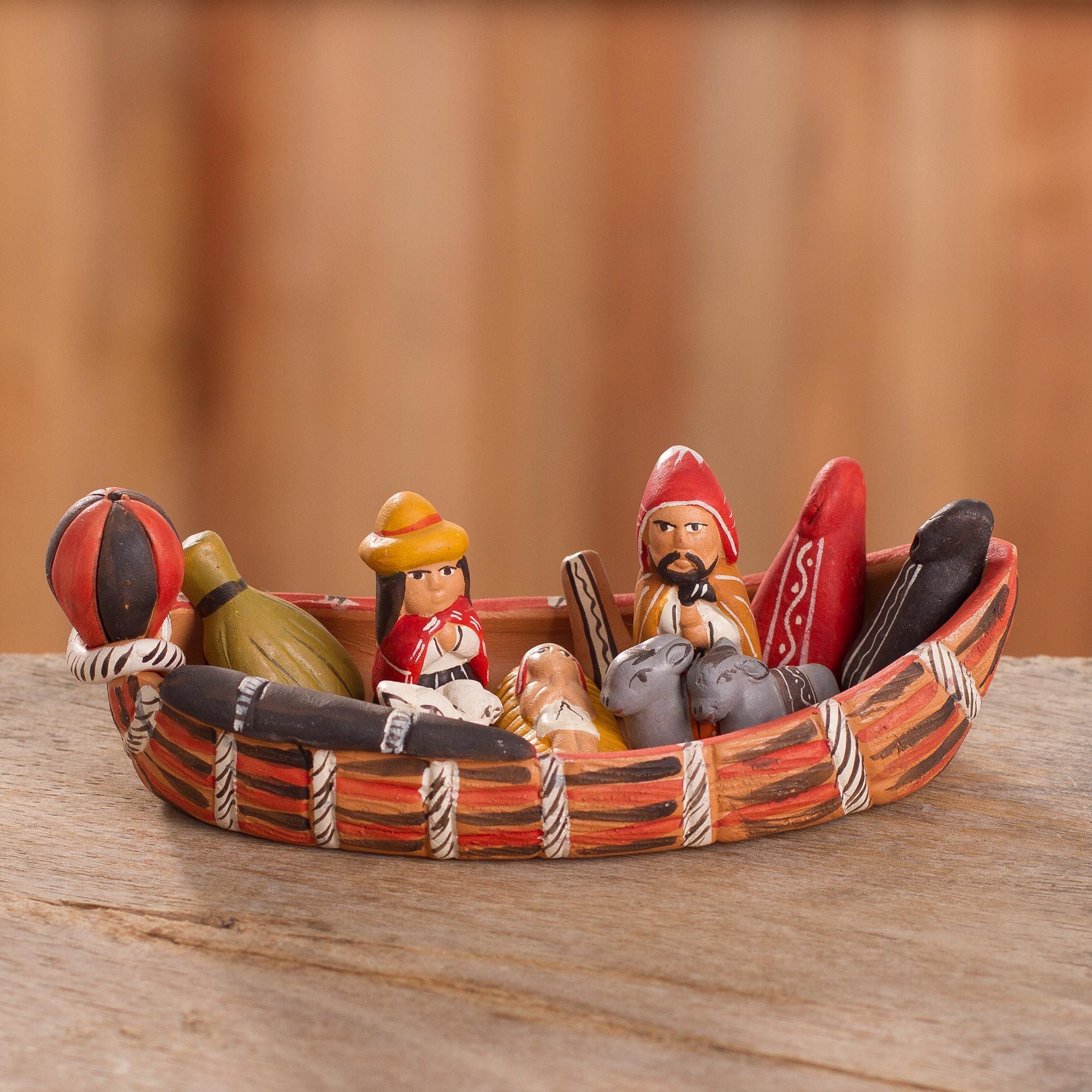 Peruvian Nativity Scene Ceramic Sculpture - Born in a Canoe | NOVICA