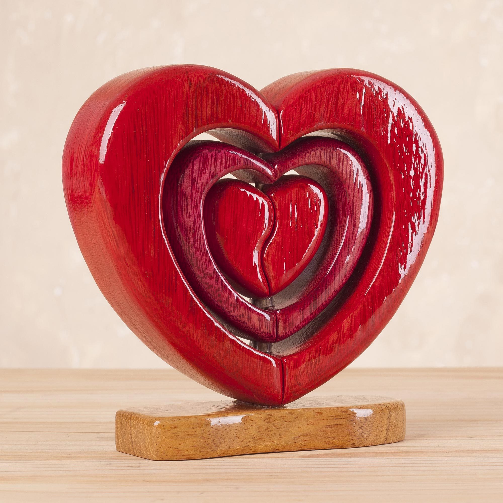 Artisan Crafted Women's Heart Shaped Folk Art Sculpture - Heart Trio ...
