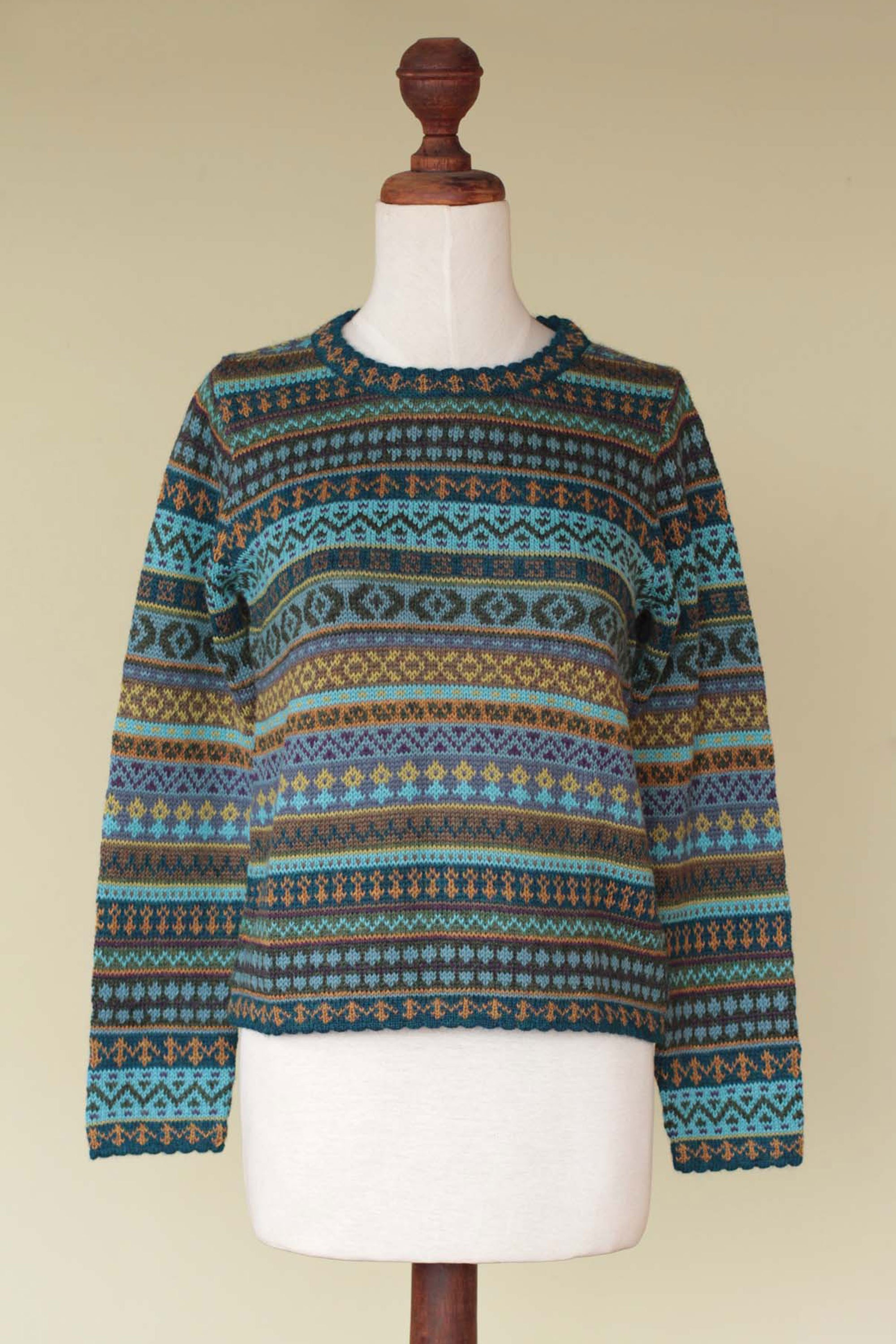 UNICEF Market | Women's Alpaca Art Knit Pullover Sweater - Andean Lakes