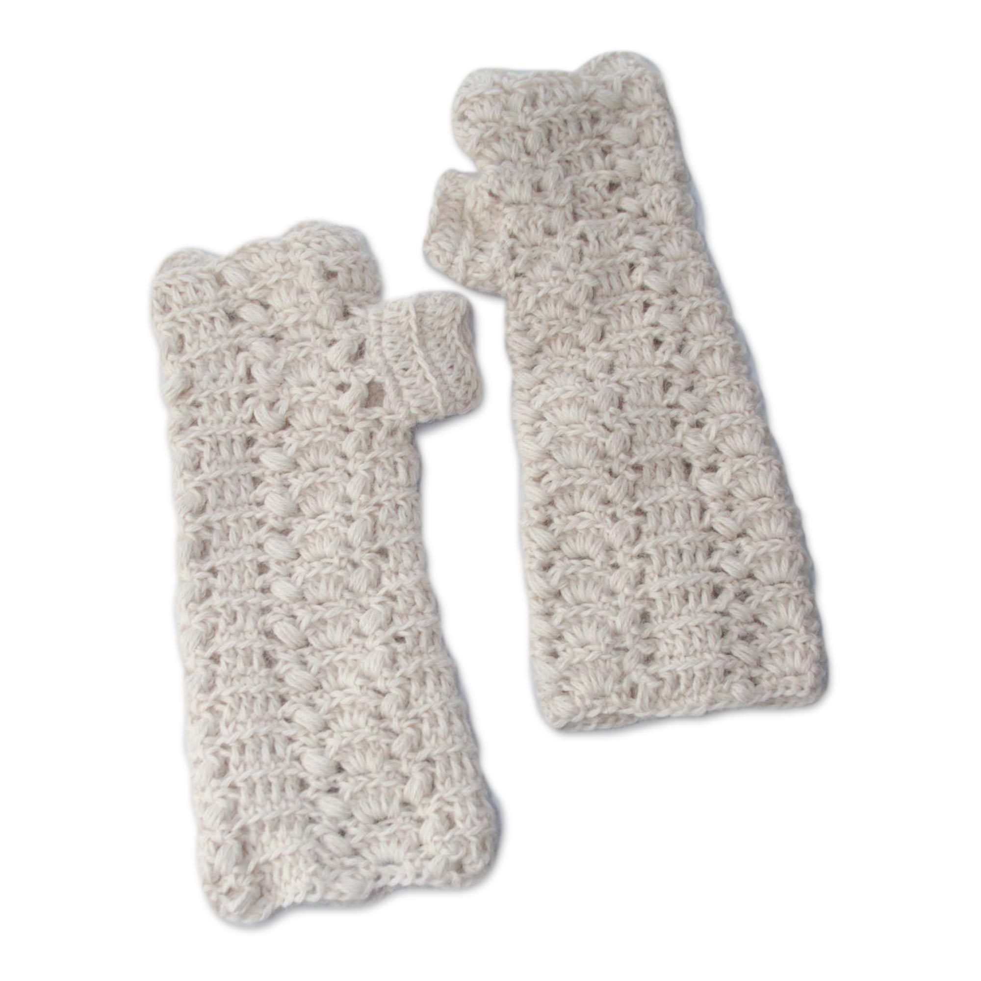 UNICEF Market | 100% alpaca fingerless mittens - Ivory Fans