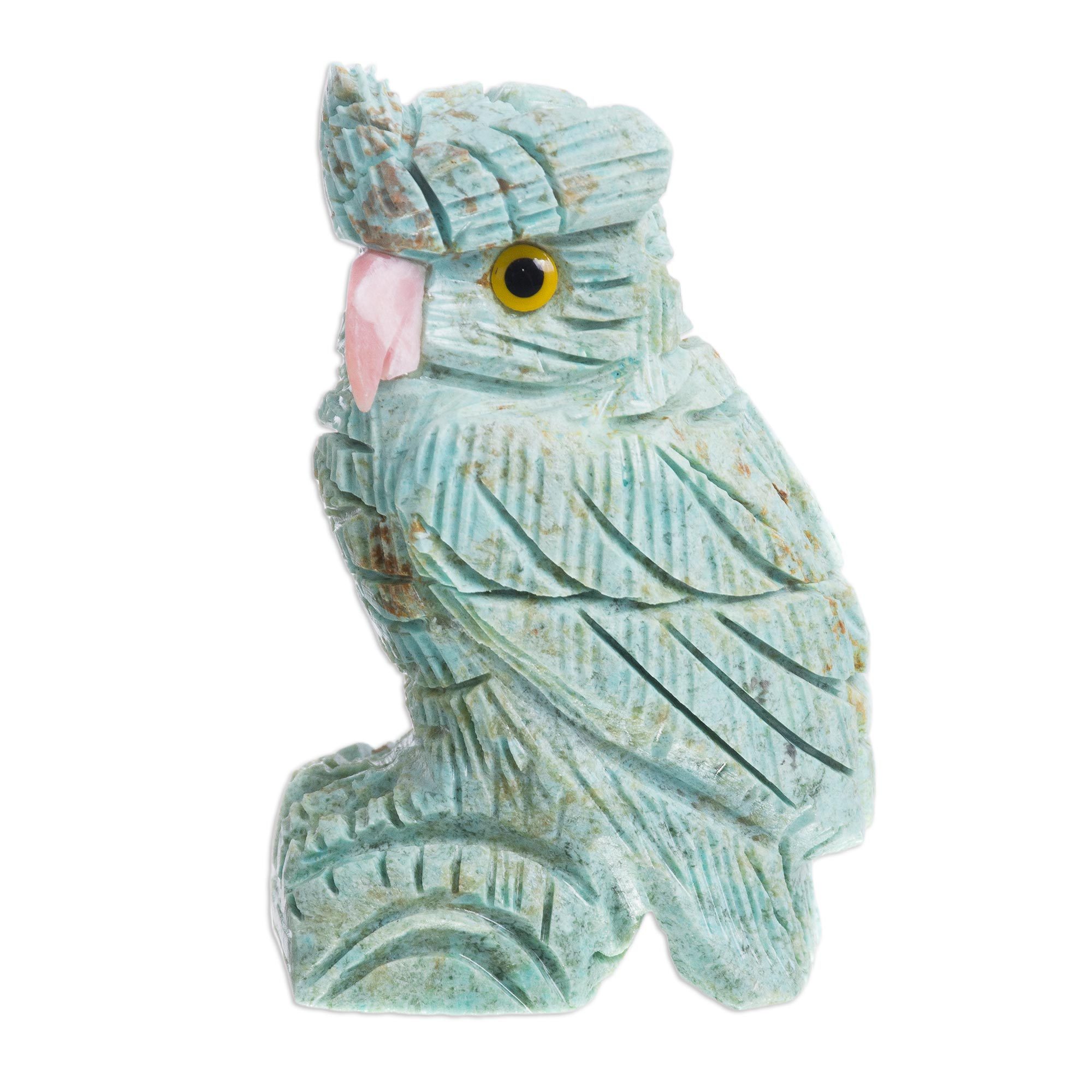 Handcrafted Turquoise Owl Gemstone Sculpture - Mystic Owl | NOVICA