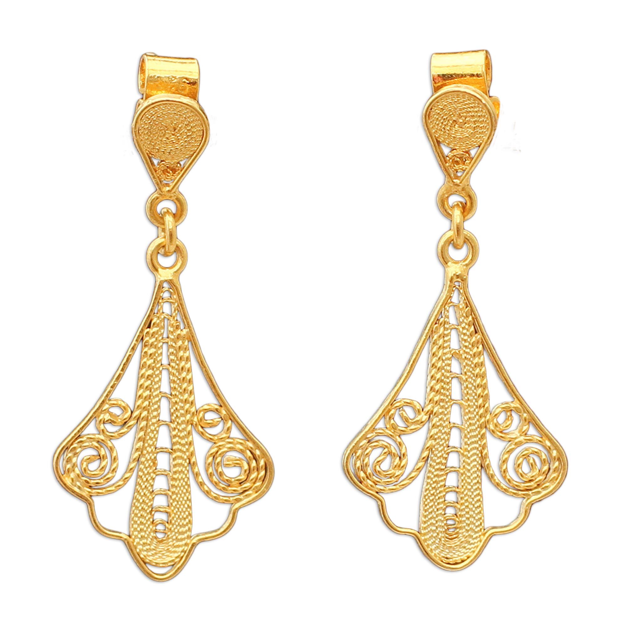 UNICEF Market | 21K Gold Plated Filigree Dangle Earrings from Peru ...