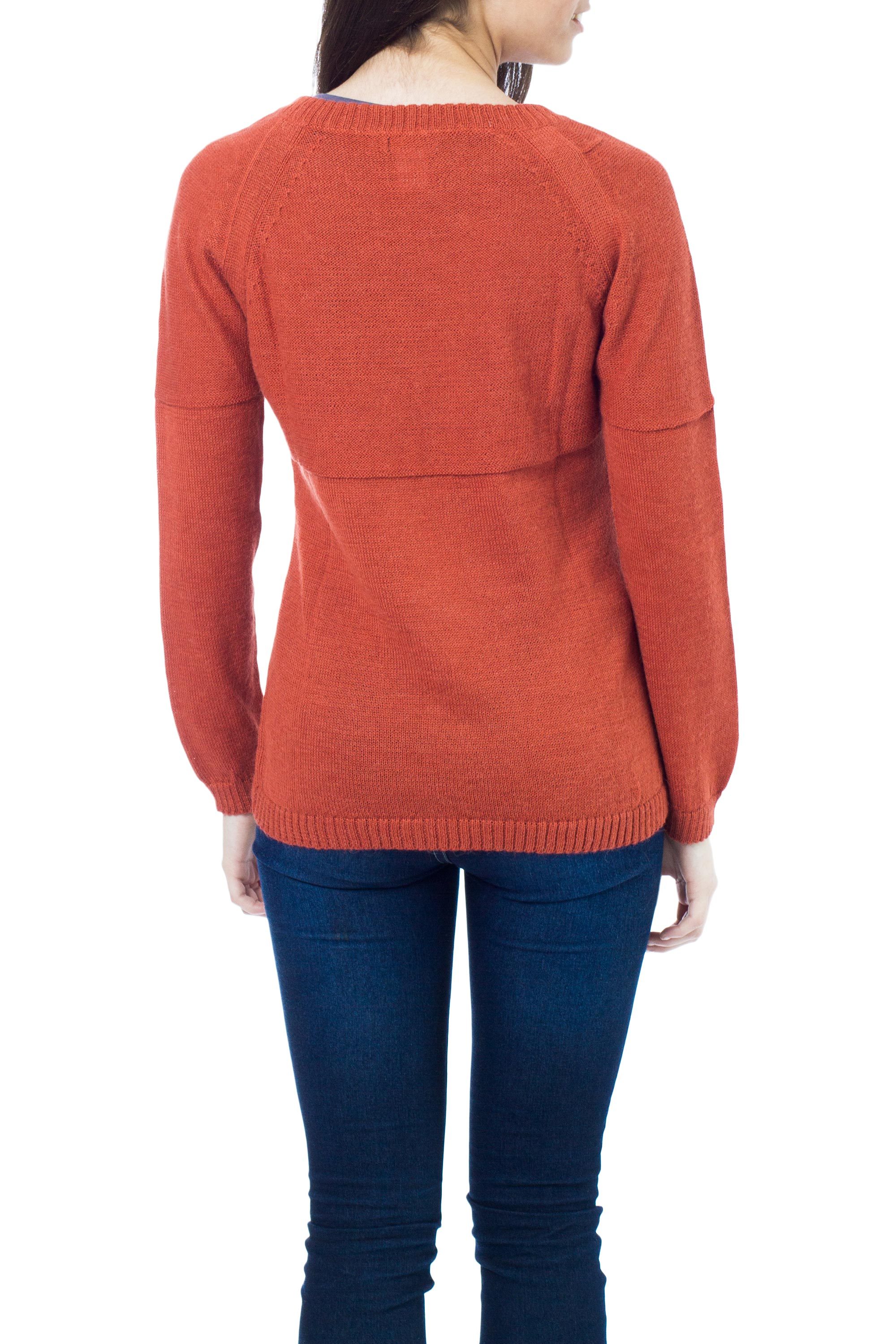 UNICEF Market | Handcrafted Alpaca Blend Sweater - Andean Orange