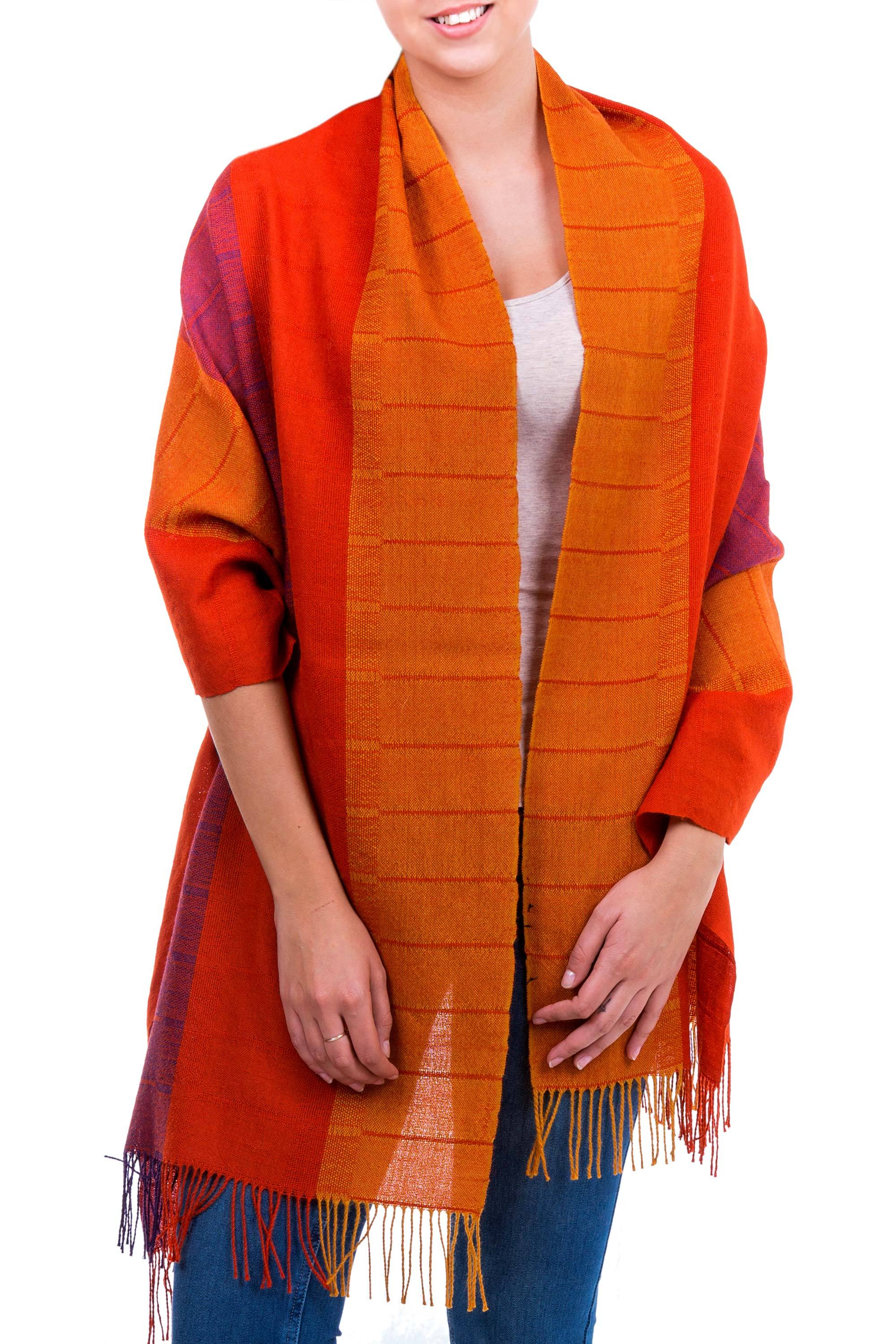 UNICEF Market | Handcrafted Orange Alpaca Wool Shawl from Peru ...