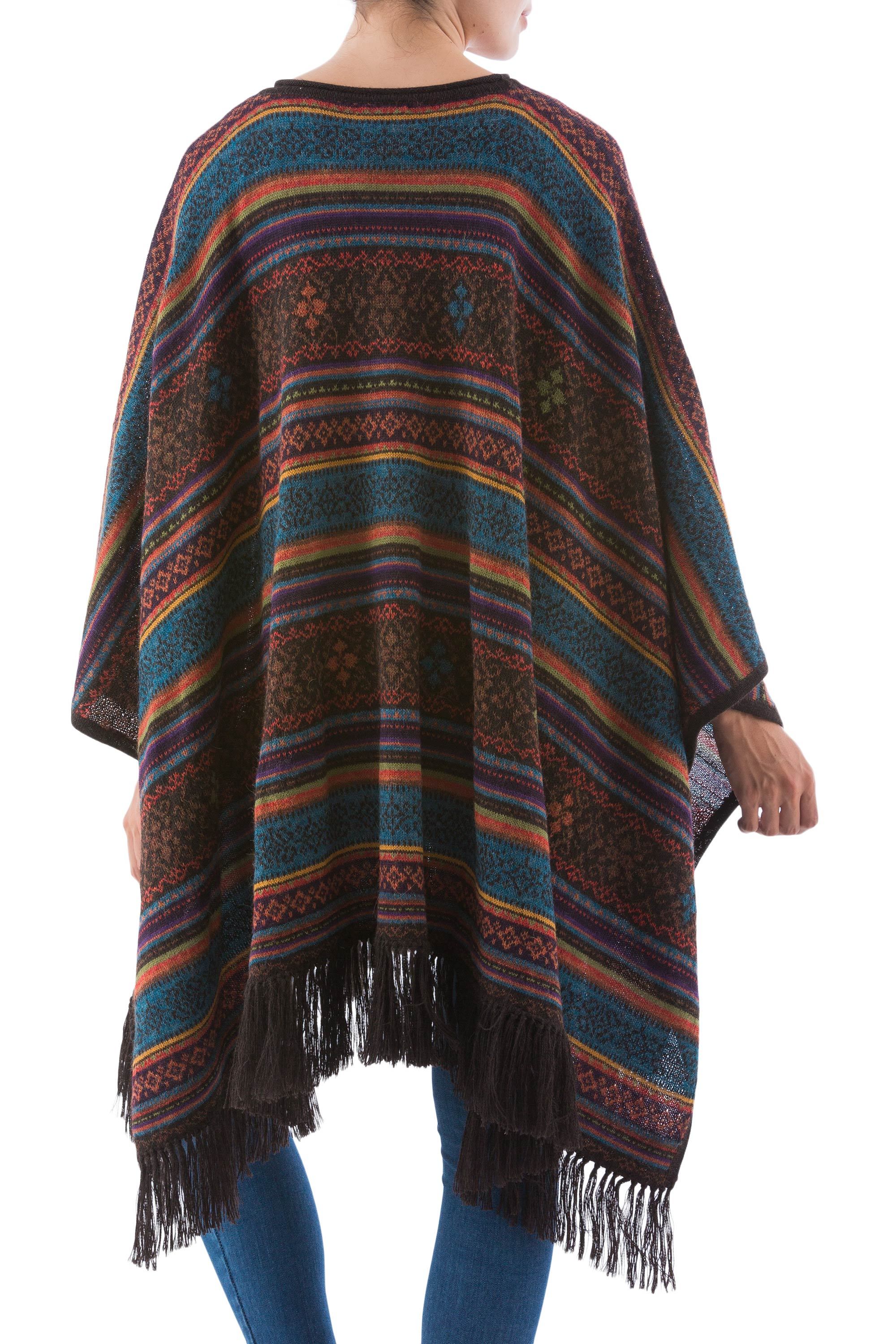 UNICEF Market | Multi-color Womens Alpaca Poncho with Fringe - Autumn ...