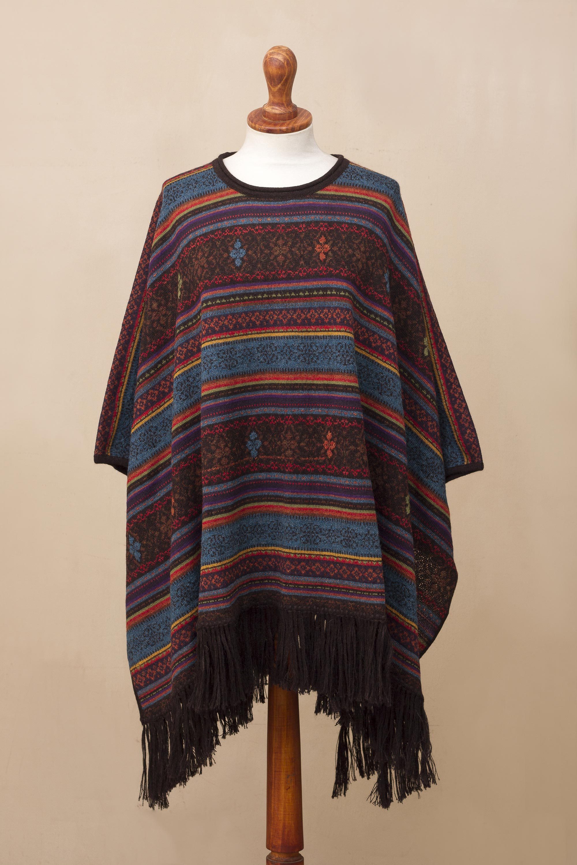 UNICEF Market | Multi-color Womens Alpaca Poncho with Fringe - Autumn ...