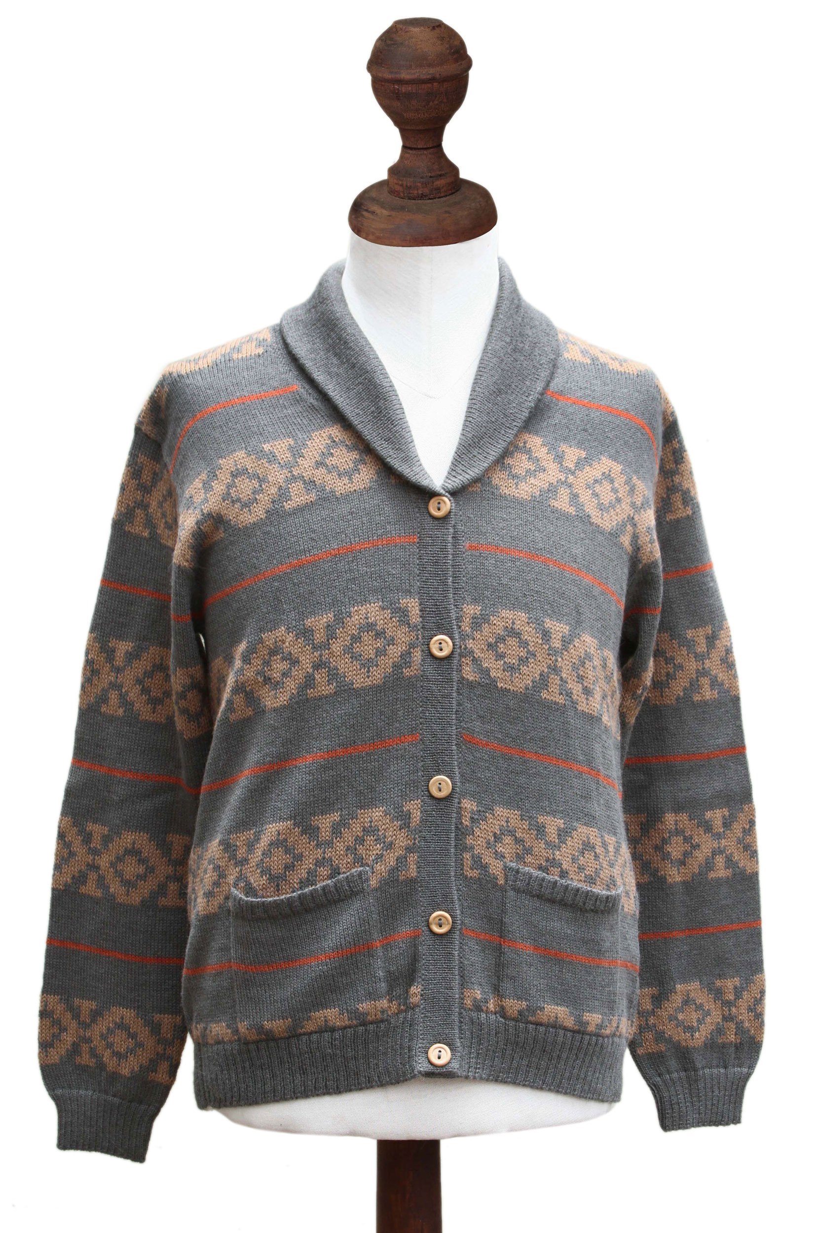 UNICEF Market | Gray Men's 100% Alpaca Cardigan from Peru - Chakana ...