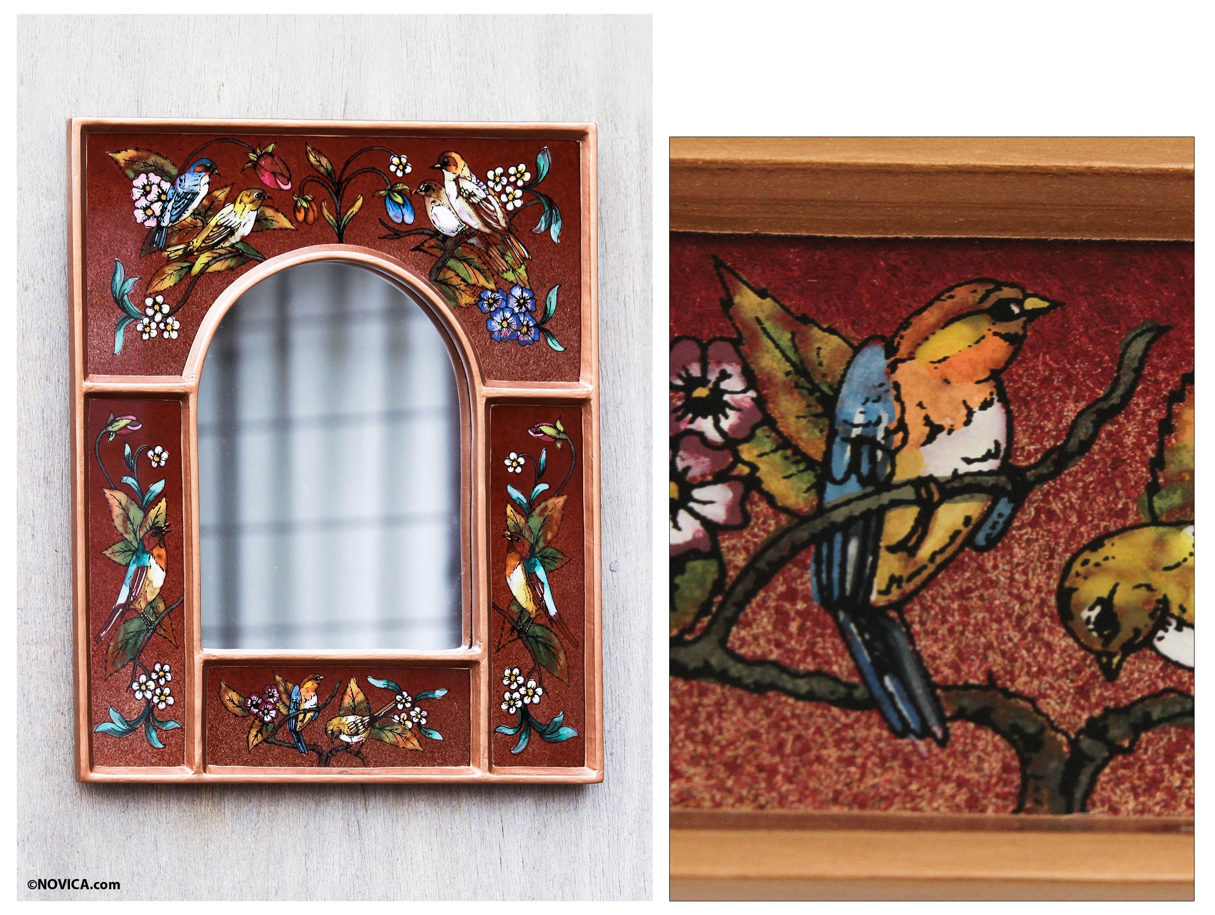 UNICEF Market | Reverse Painted Glass Decoration - Songbirds Together