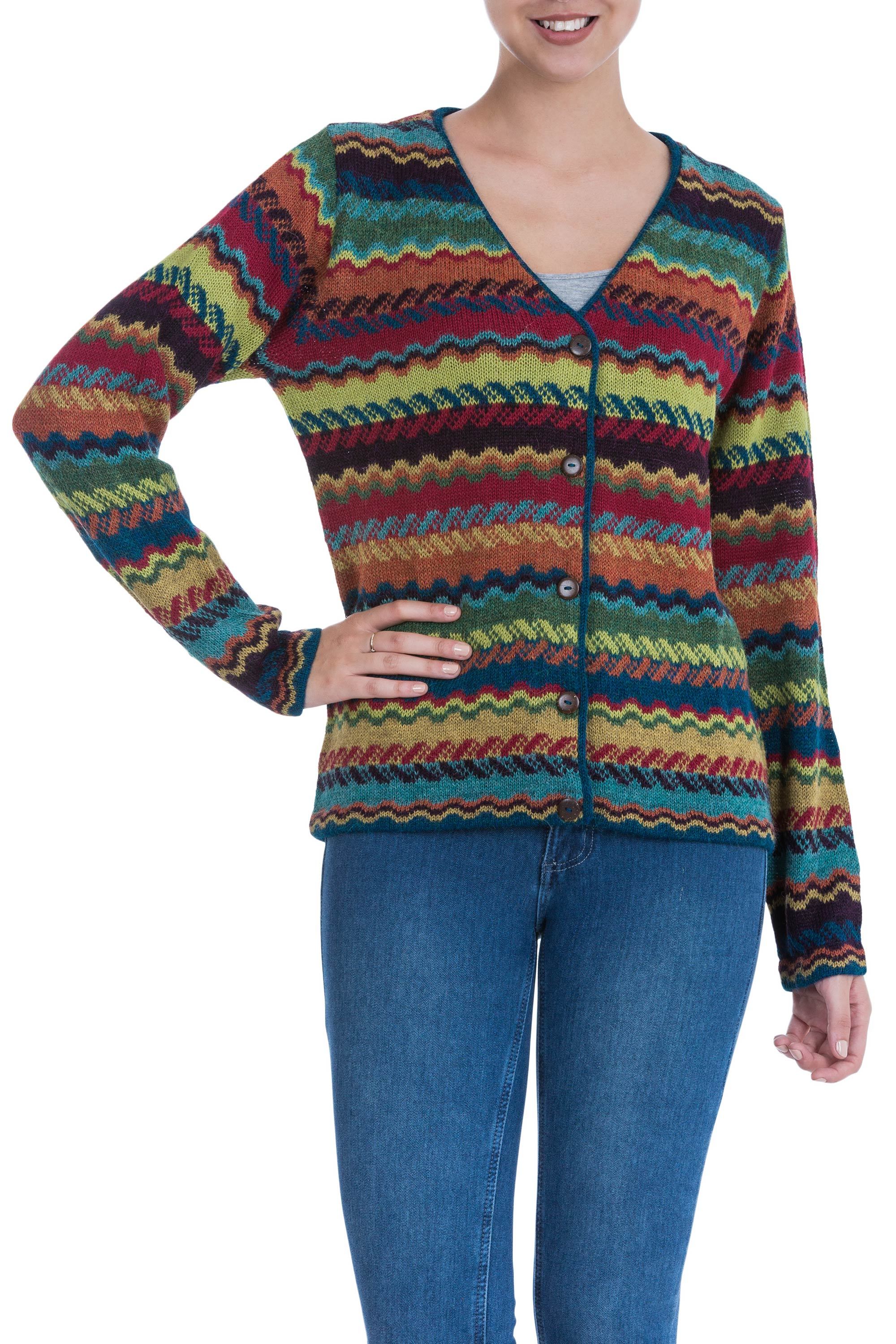 UNICEF Market | Brightly Patterned Alpaca Cardigan from Peru - The ...