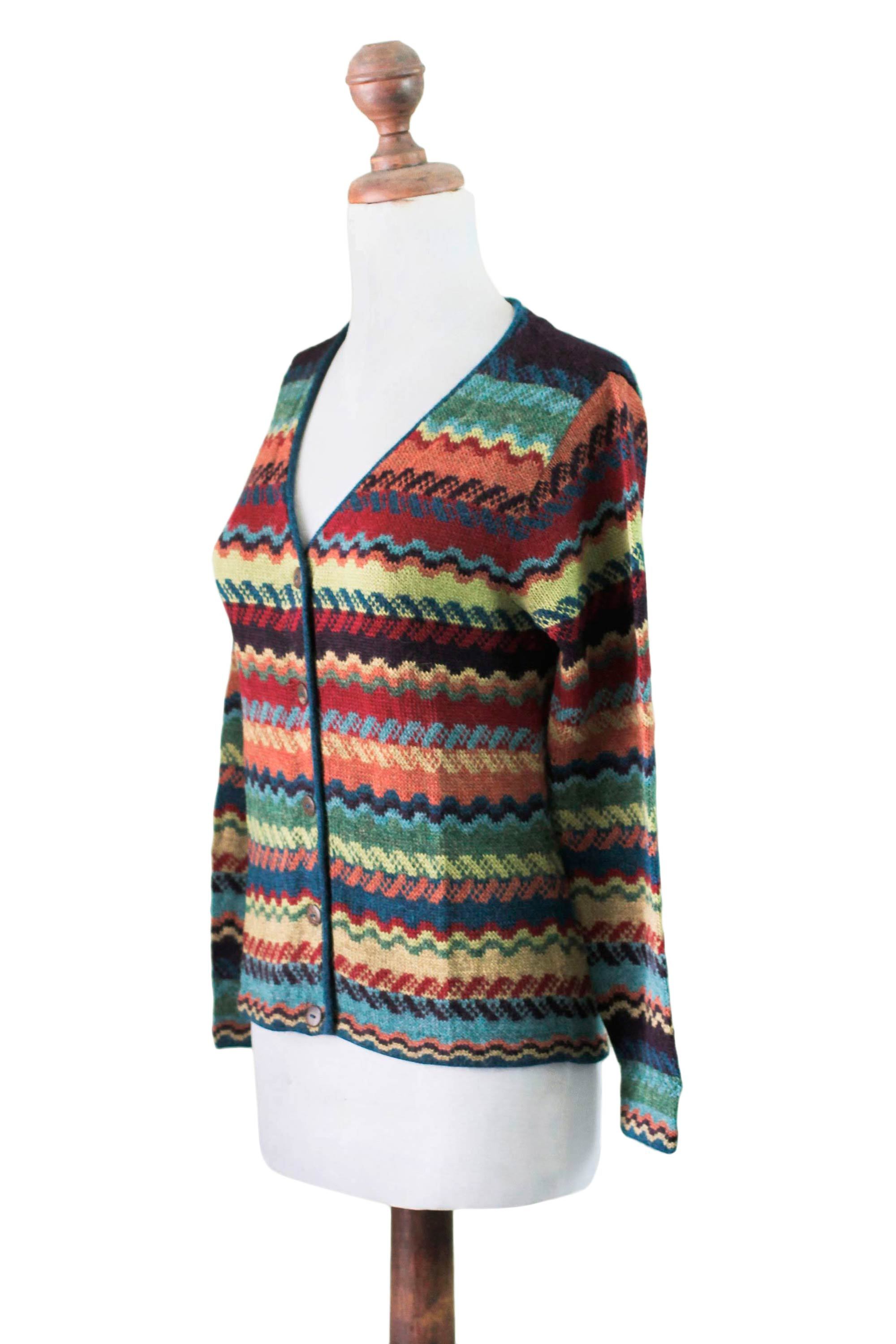 UNICEF Market | Brightly Patterned Alpaca Cardigan from Peru - The ...
