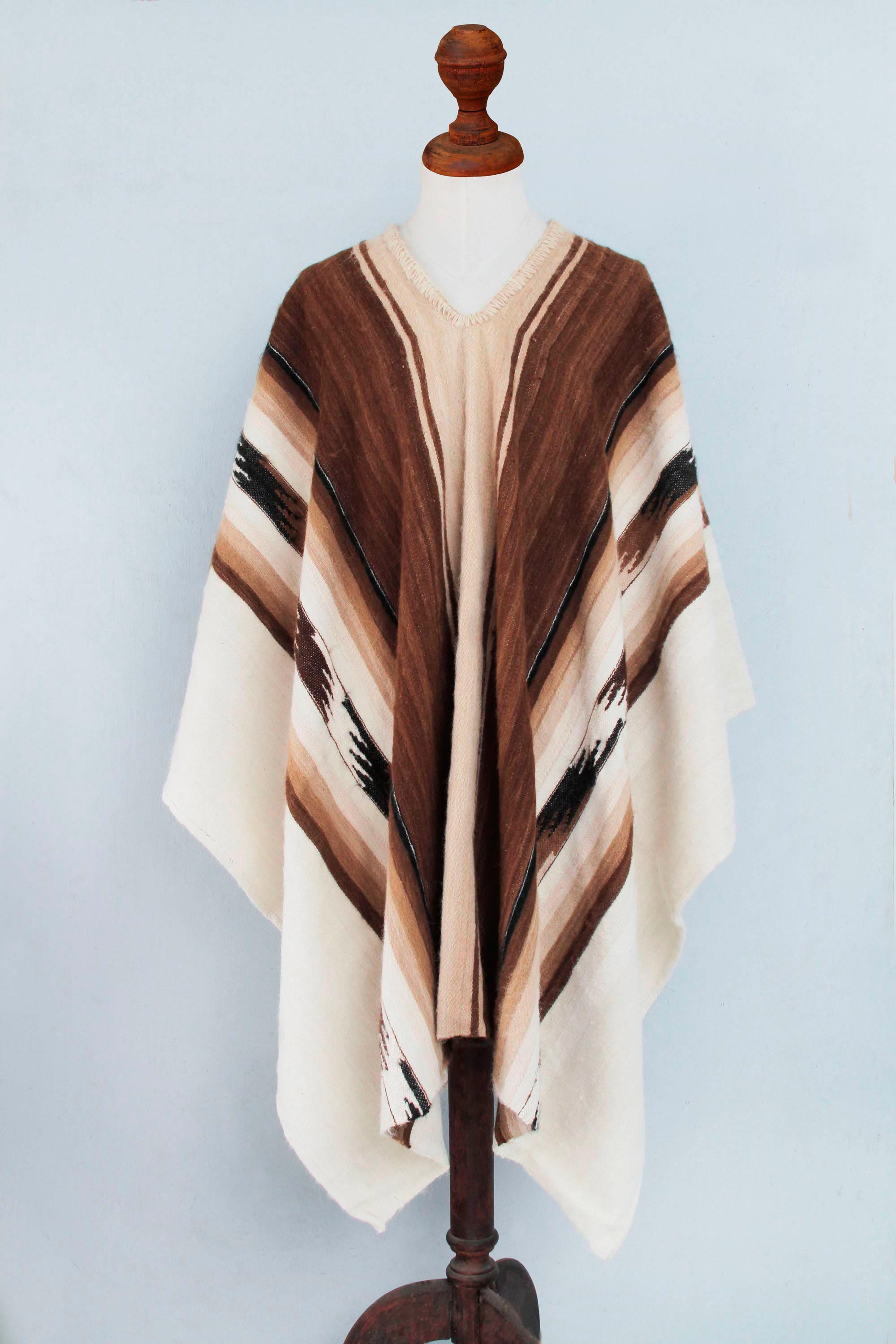 Men's Handowen Alpaca Wool Poncho - Inca Chief | NOVICA