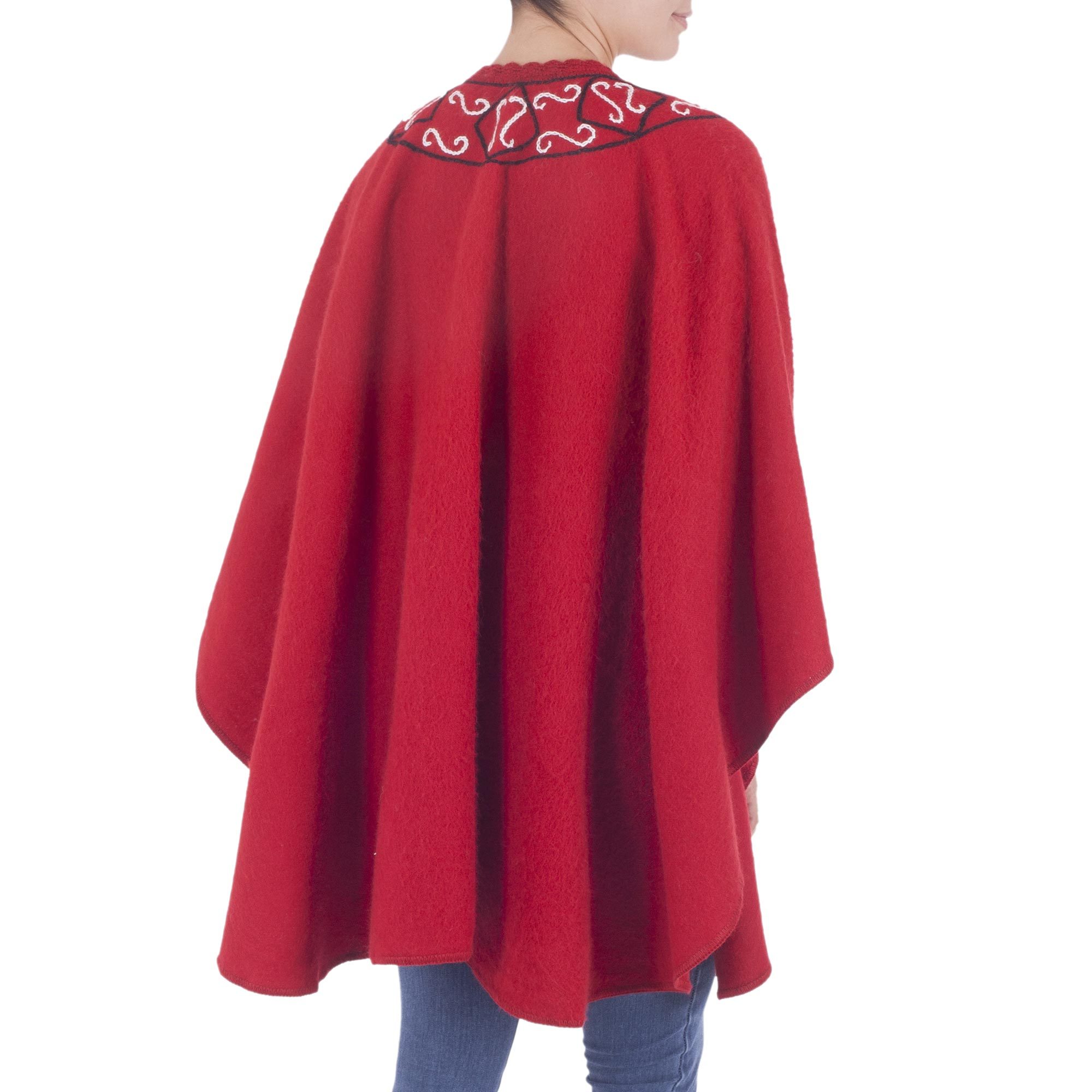 UNICEF Market | Red Alpaca Blend Ruana Cloak with Crochet Trim ...
