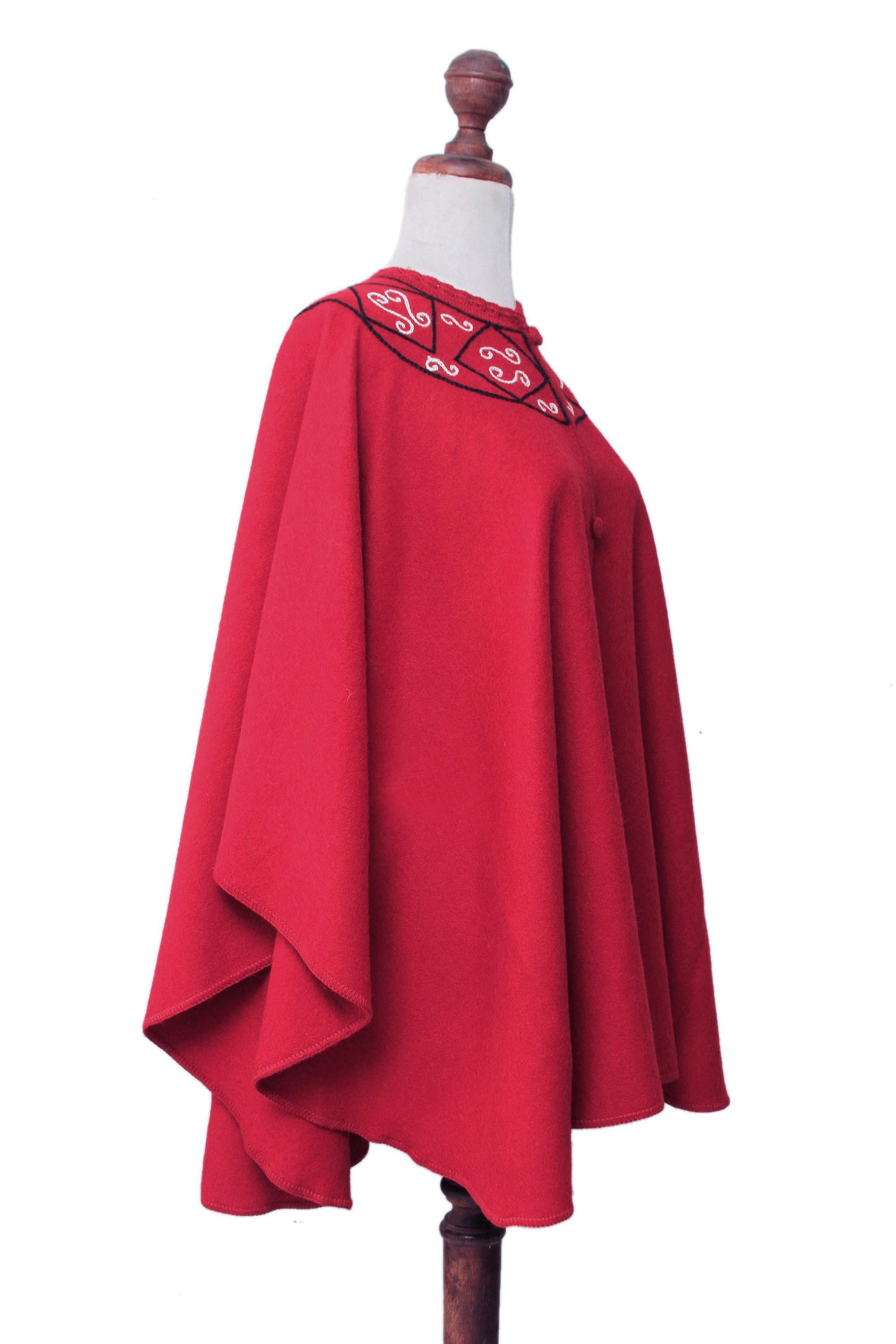 UNICEF Market | Red Alpaca Blend Ruana Cloak with Crochet Trim ...