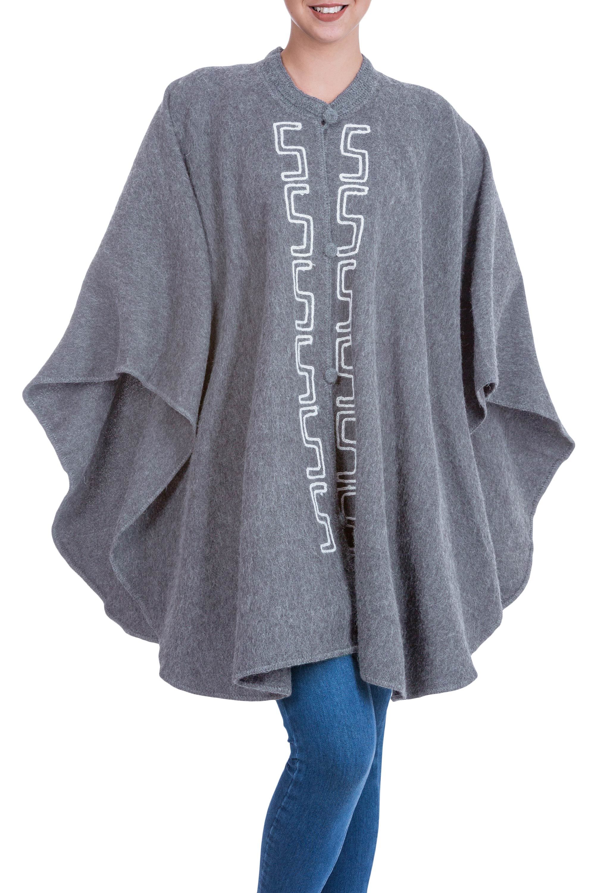 UNICEF Market | Grey Alpaca Blend Andean Ruana Cloak with White ...