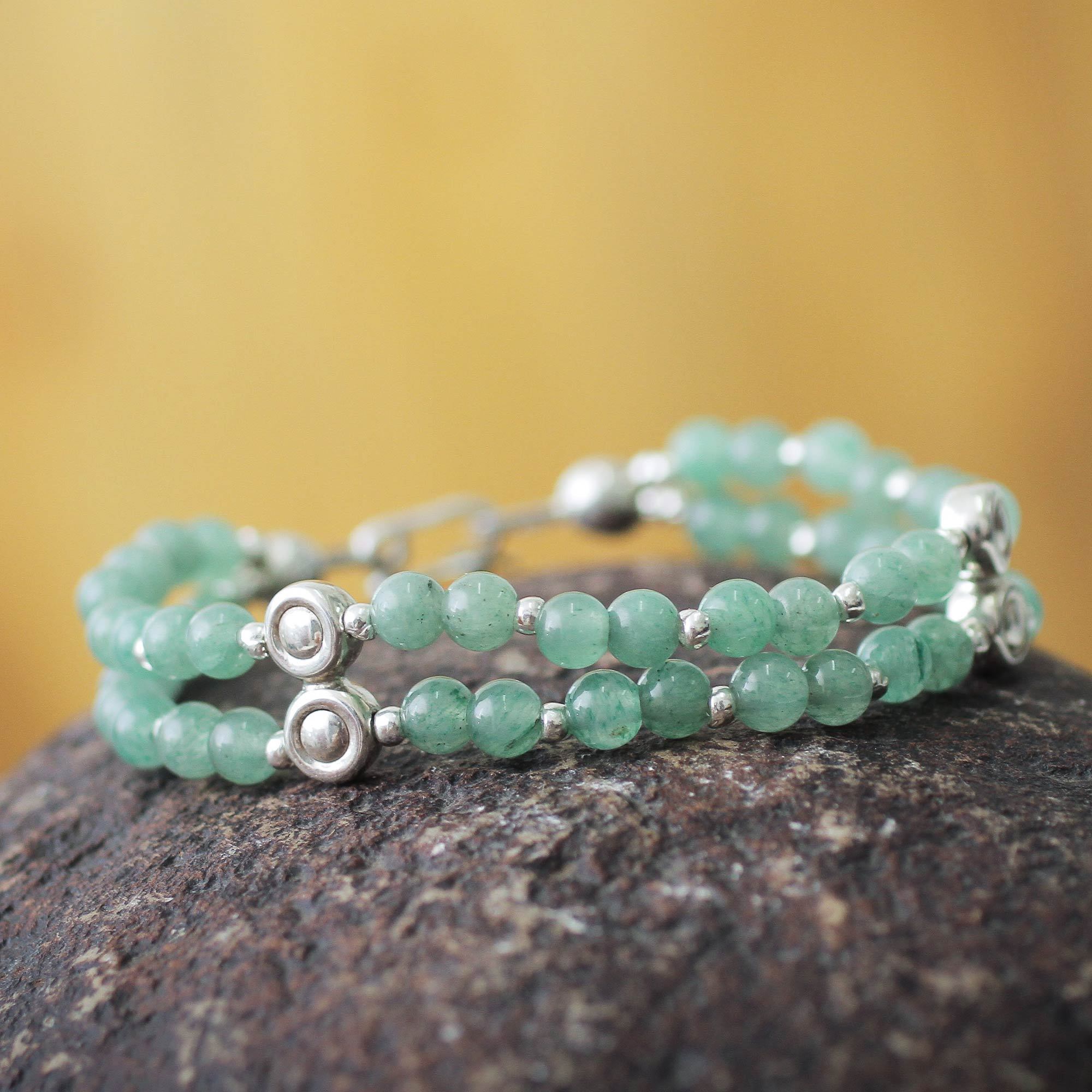 Artisan Crafted Aventurine Beaded Bracelet With Silver - Luck by Chance ...