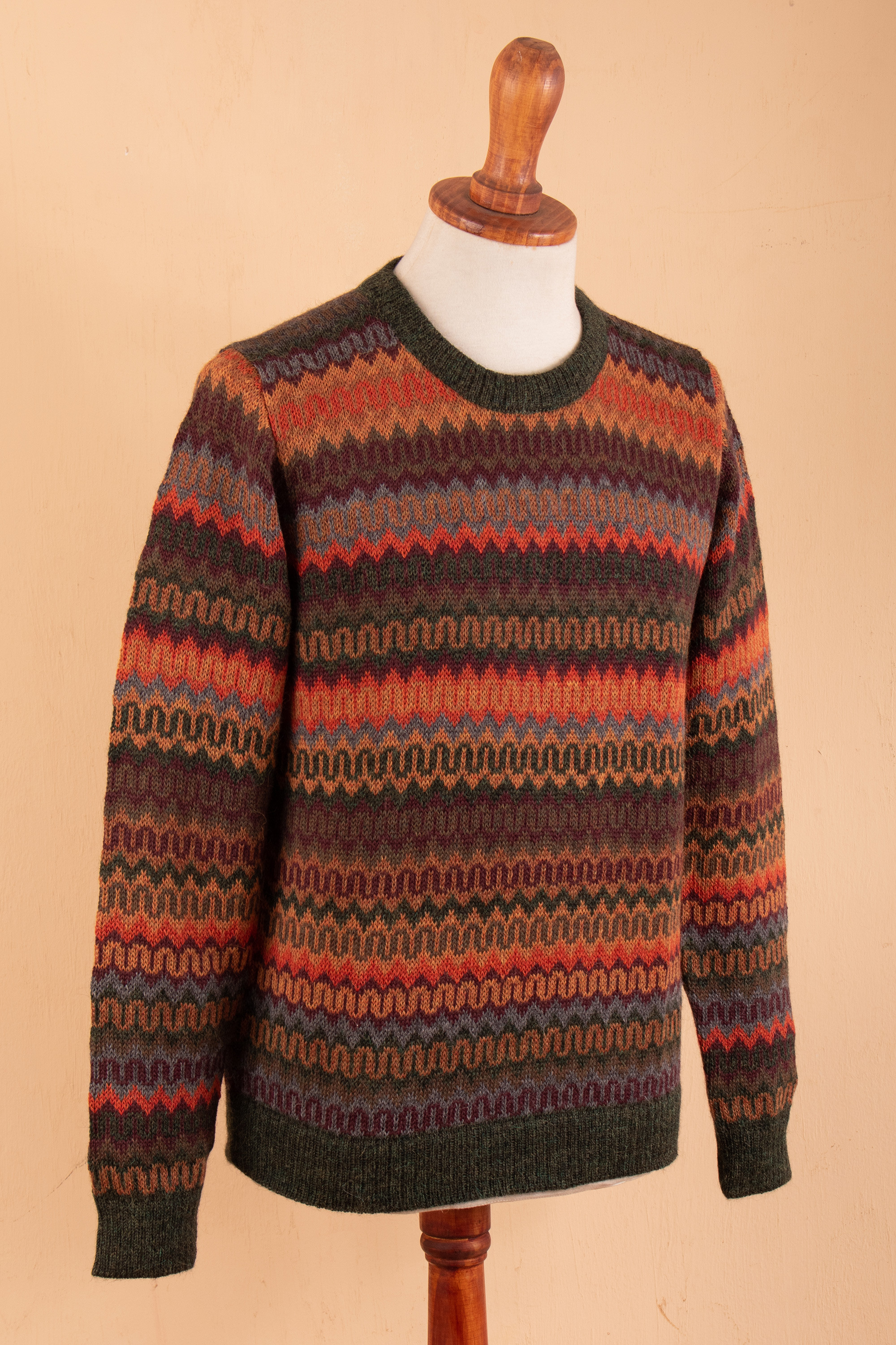 UNICEF Market | Multicolor Alpaca Men's Sweater with Forest Green ...