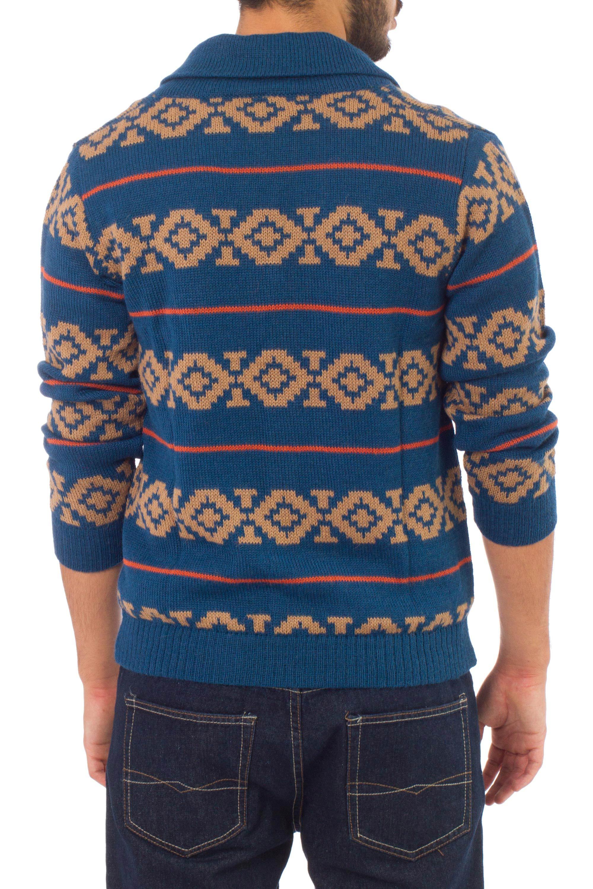 UNICEF Market | Men's Blue and Brown Alpaca Cardigan Sweater from Peru ...