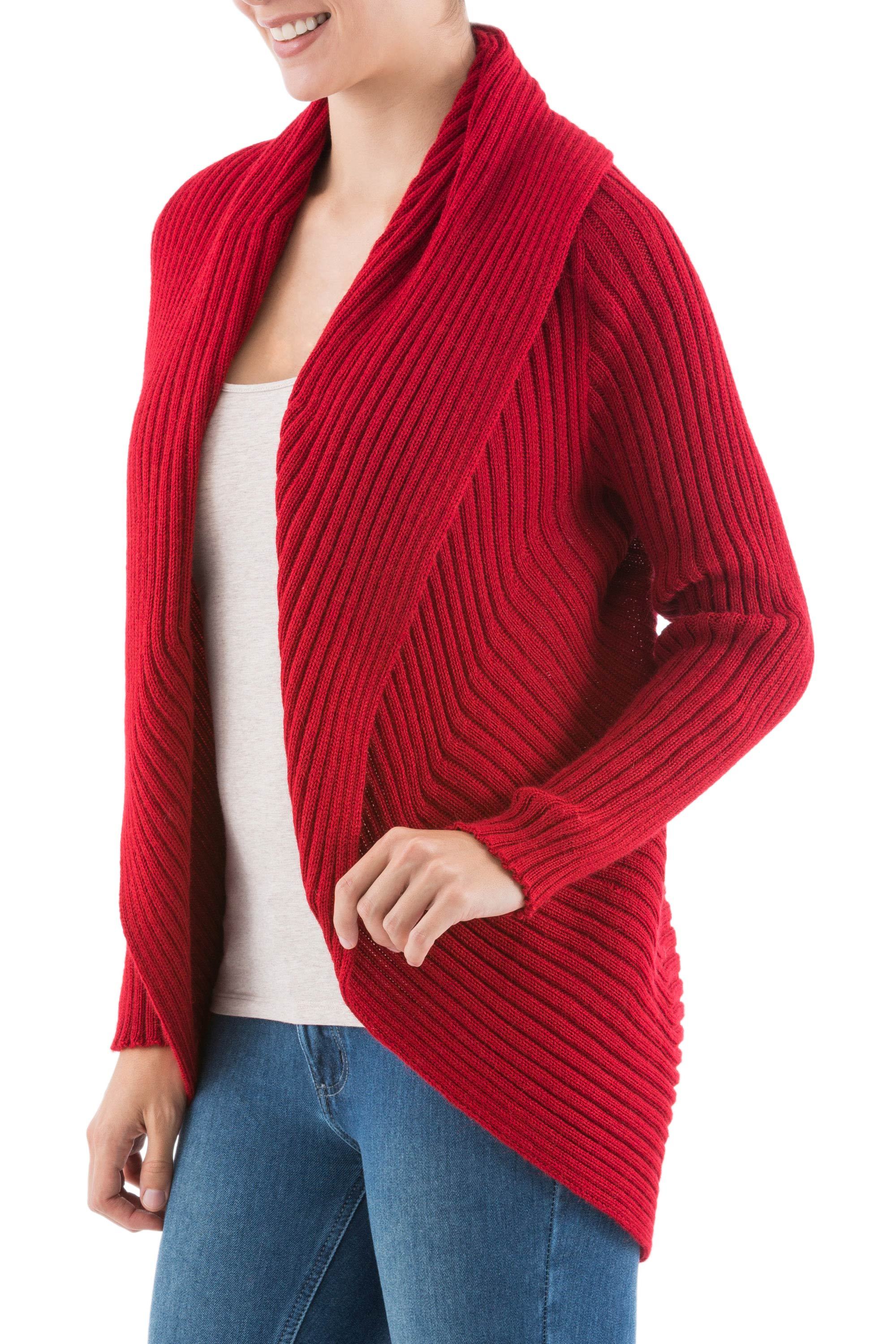 UNICEF Market | Knitted Cherry Red Alpaca Blend Open Front Cardigan ...