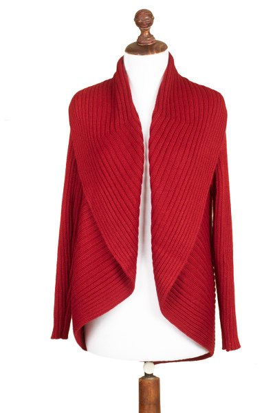 UNICEF Market | Knitted Cherry Red Alpaca Blend Open Front Cardigan ...
