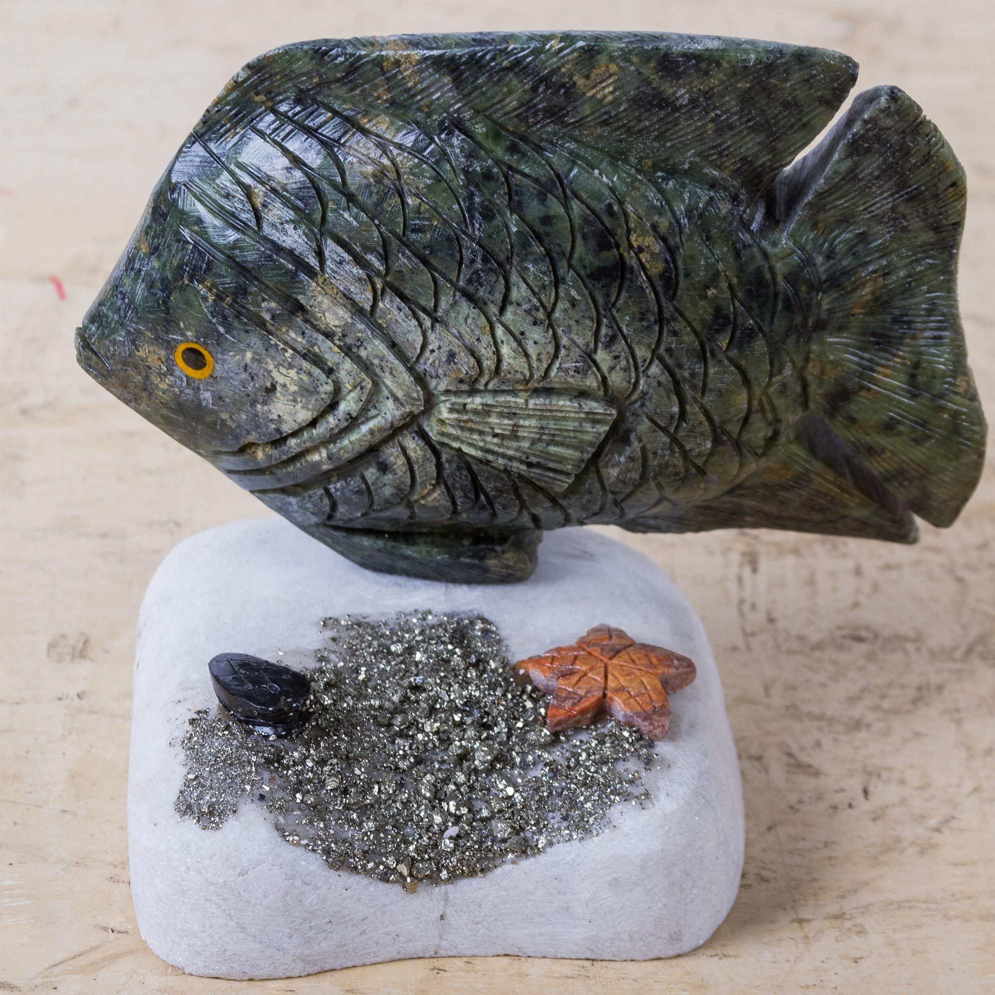UNICEF Market | Andean Serpentine and Onyx Sculpture of a Fish - Ocean Fish