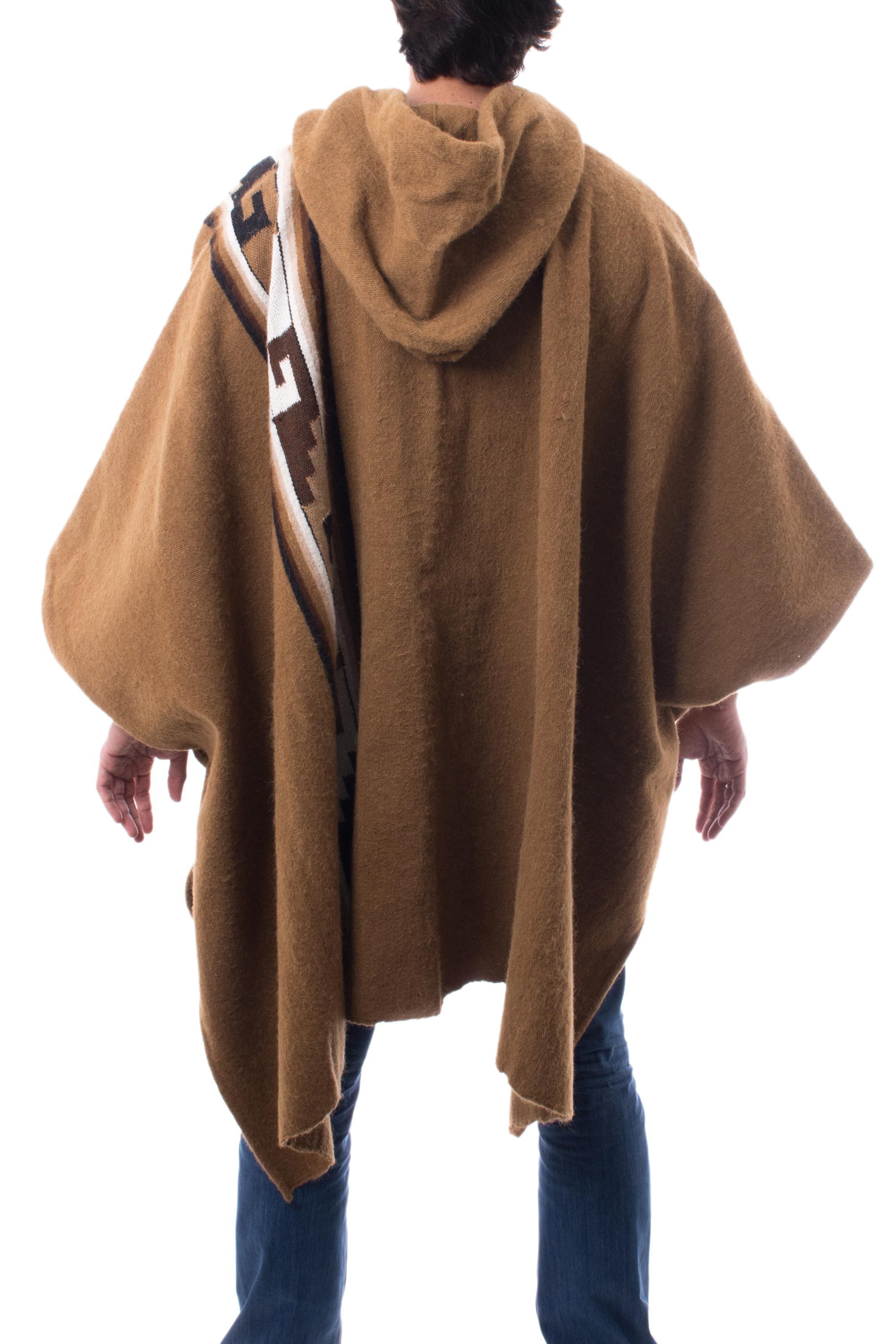 Men's Brown Alpaca Blend Hooded Poncho from Peru - Andes Sierra | NOVICA