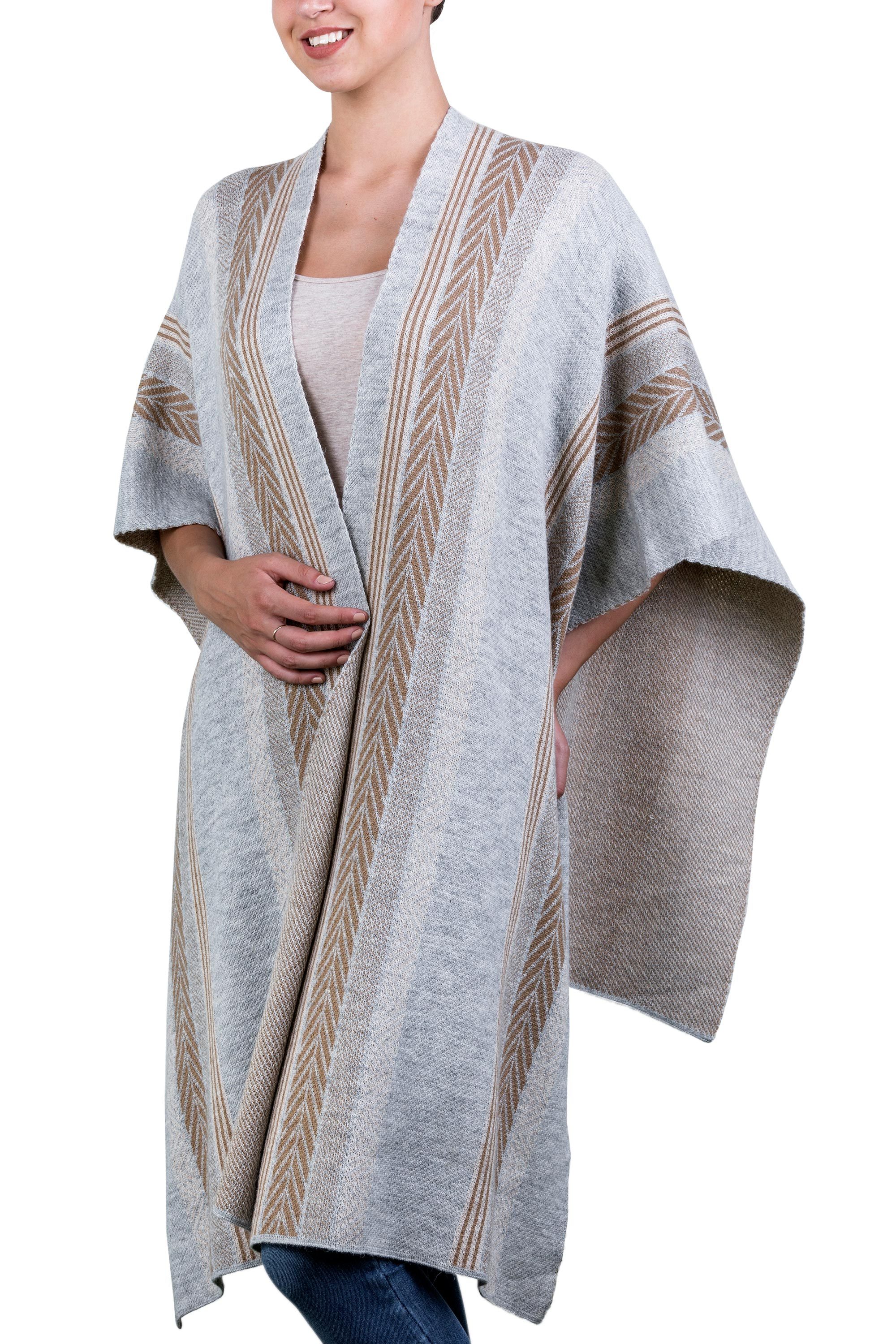 UNICEF Market | Grey and Brown Alpaca Blend Andean Knitted Ruana Cloak ...