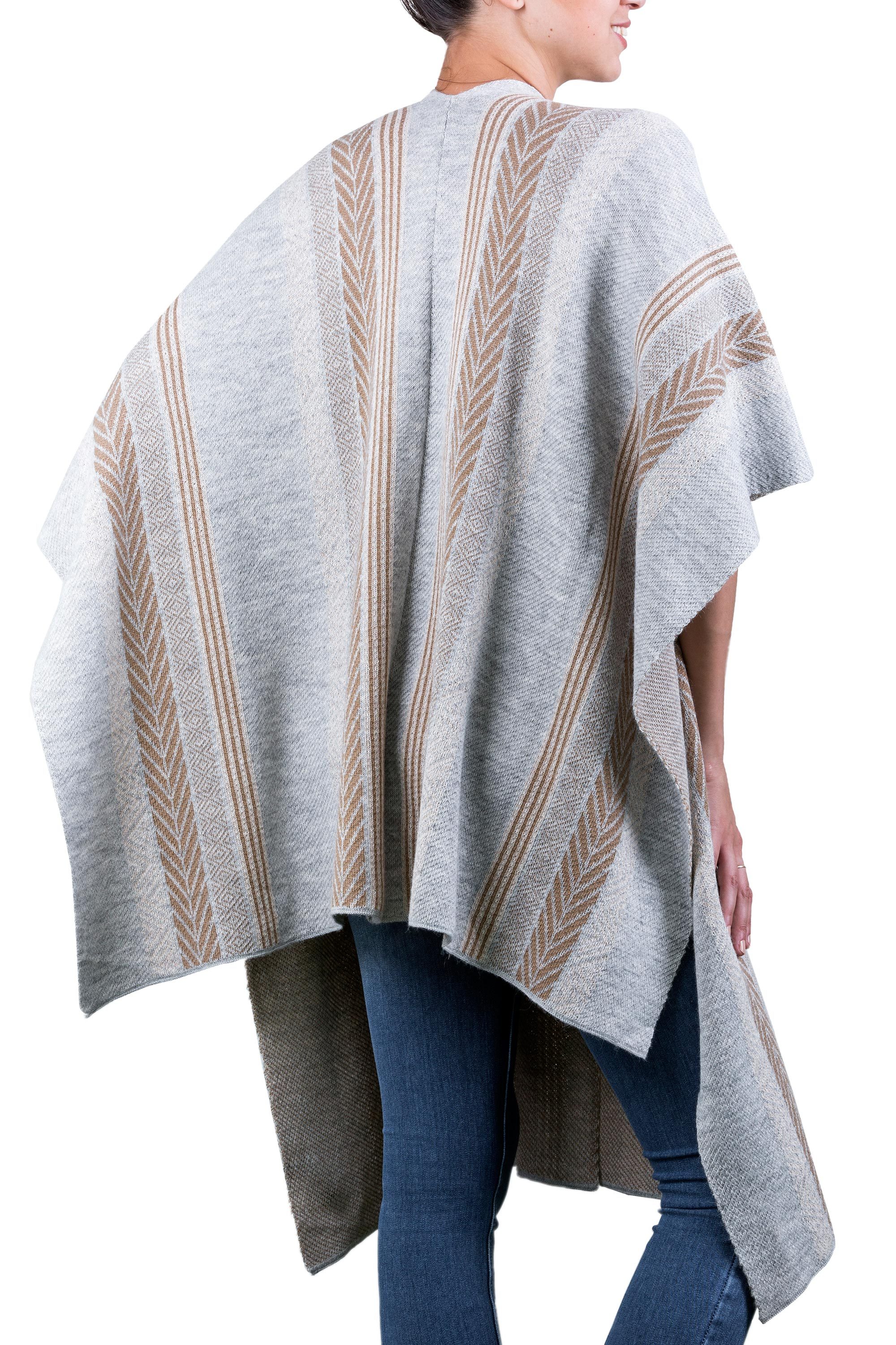 UNICEF Market | Grey and Brown Alpaca Blend Andean Knitted Ruana Cloak ...