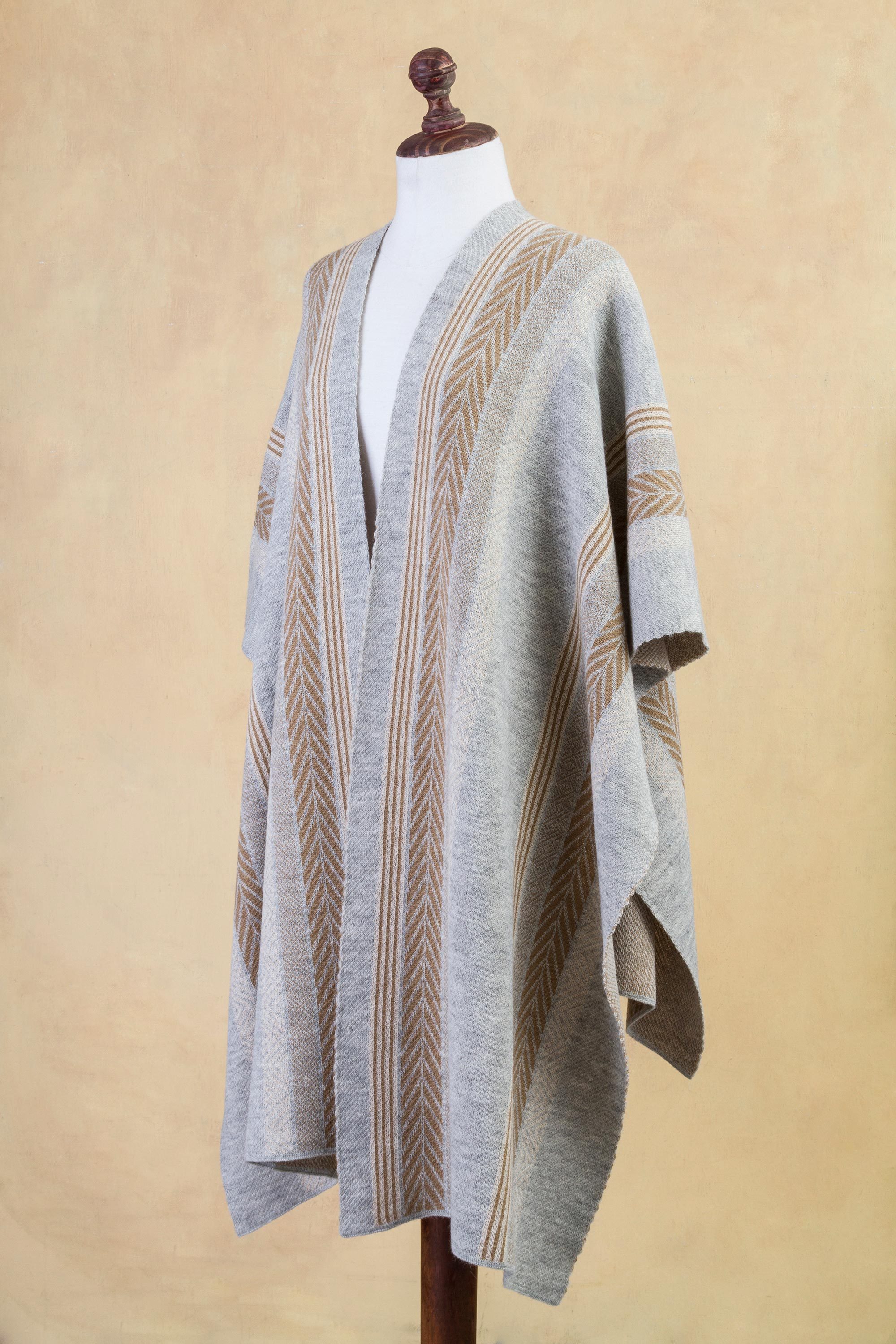 UNICEF Market | Grey and Brown Alpaca Blend Andean Knitted Ruana Cloak ...