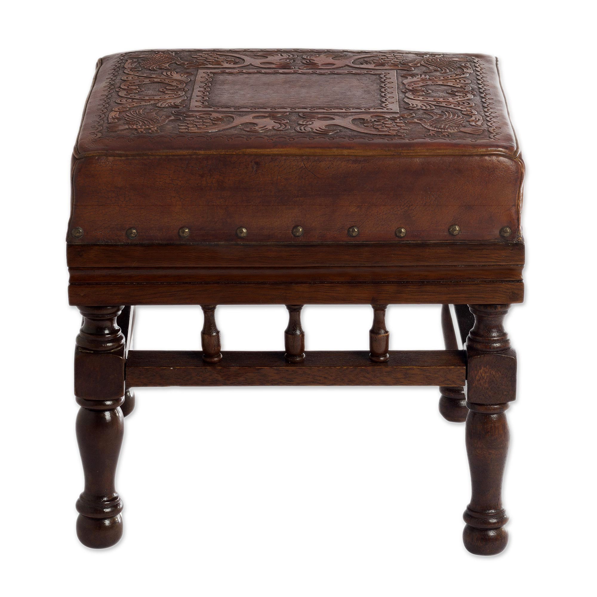 UNICEF Market | Artisan Crafted Wood and Leather Square Stool from Peru ...