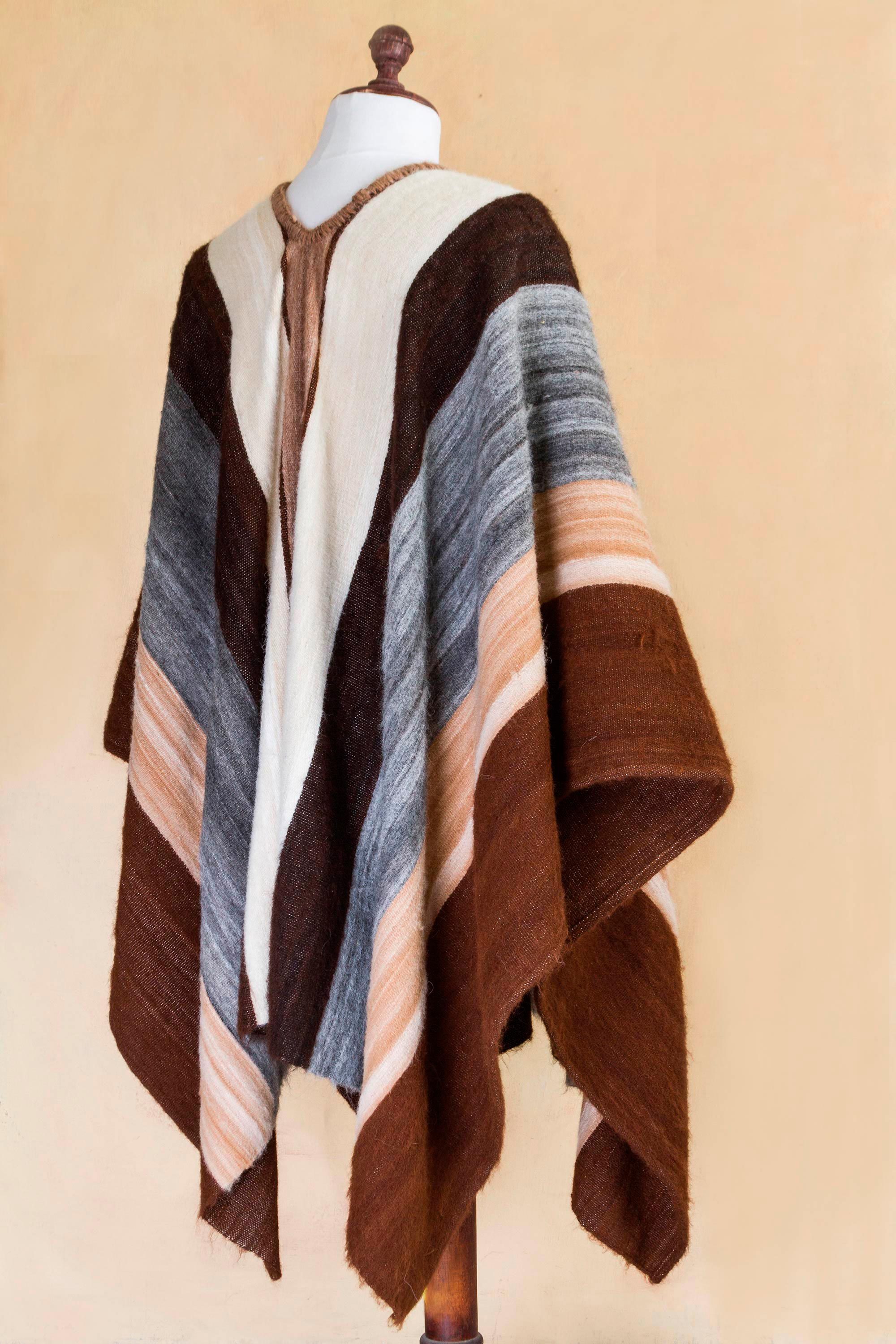 UNICEF Market | Men's Andean 100% Alpaca Handwoven Poncho in Earth ...